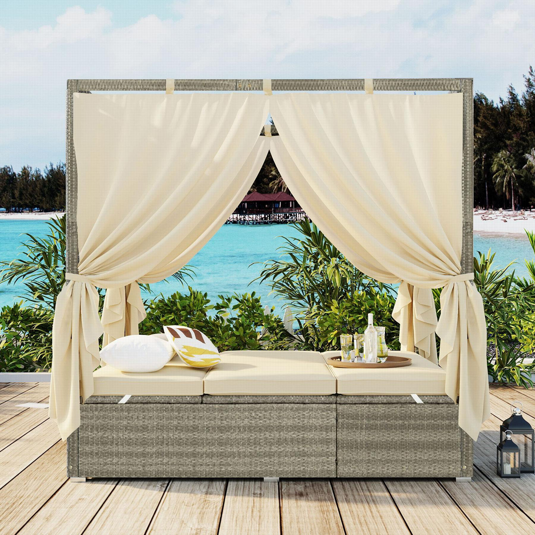 Ophelia & Co. Enigma Wicker Outdoor Patio Sunbed Daybed With Cushions ...