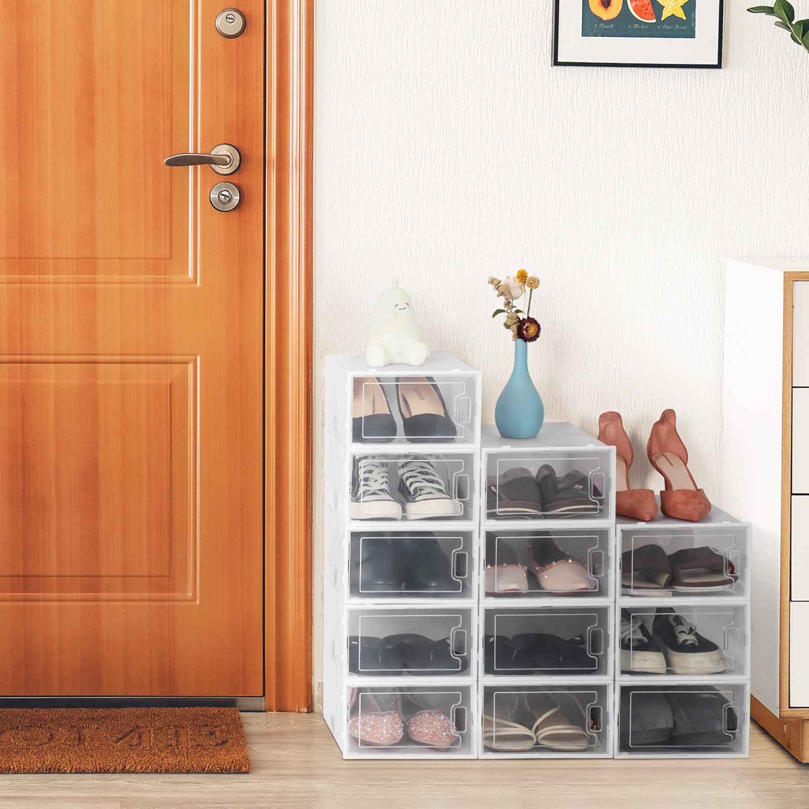 Wrought Studio™ 12 PCS Clear Stackable Shoe Boxes Plastic Shoe Rack ...