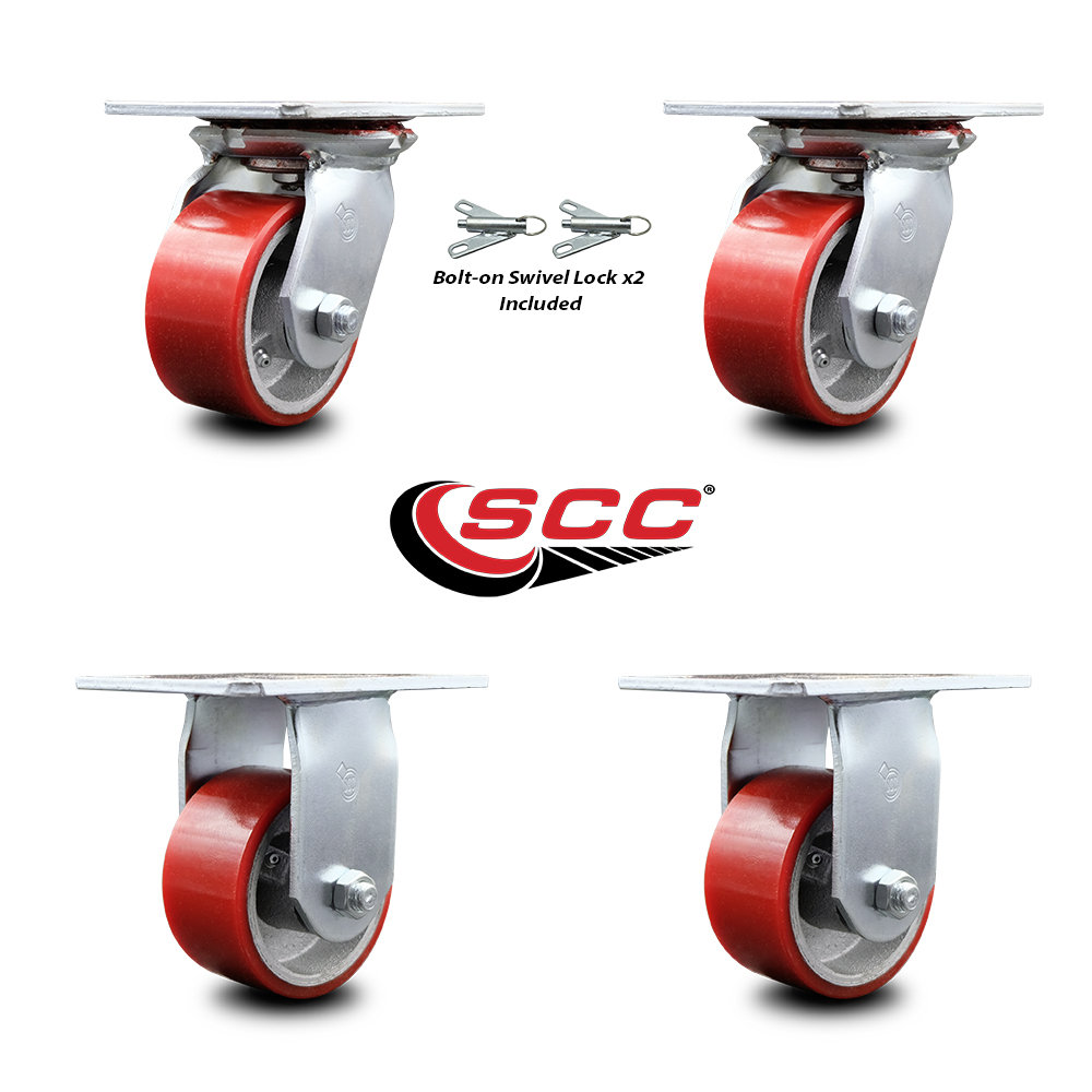 Service Caster 4 Inch Poly on Cast Iron Caster Set with Roller Bearing ...