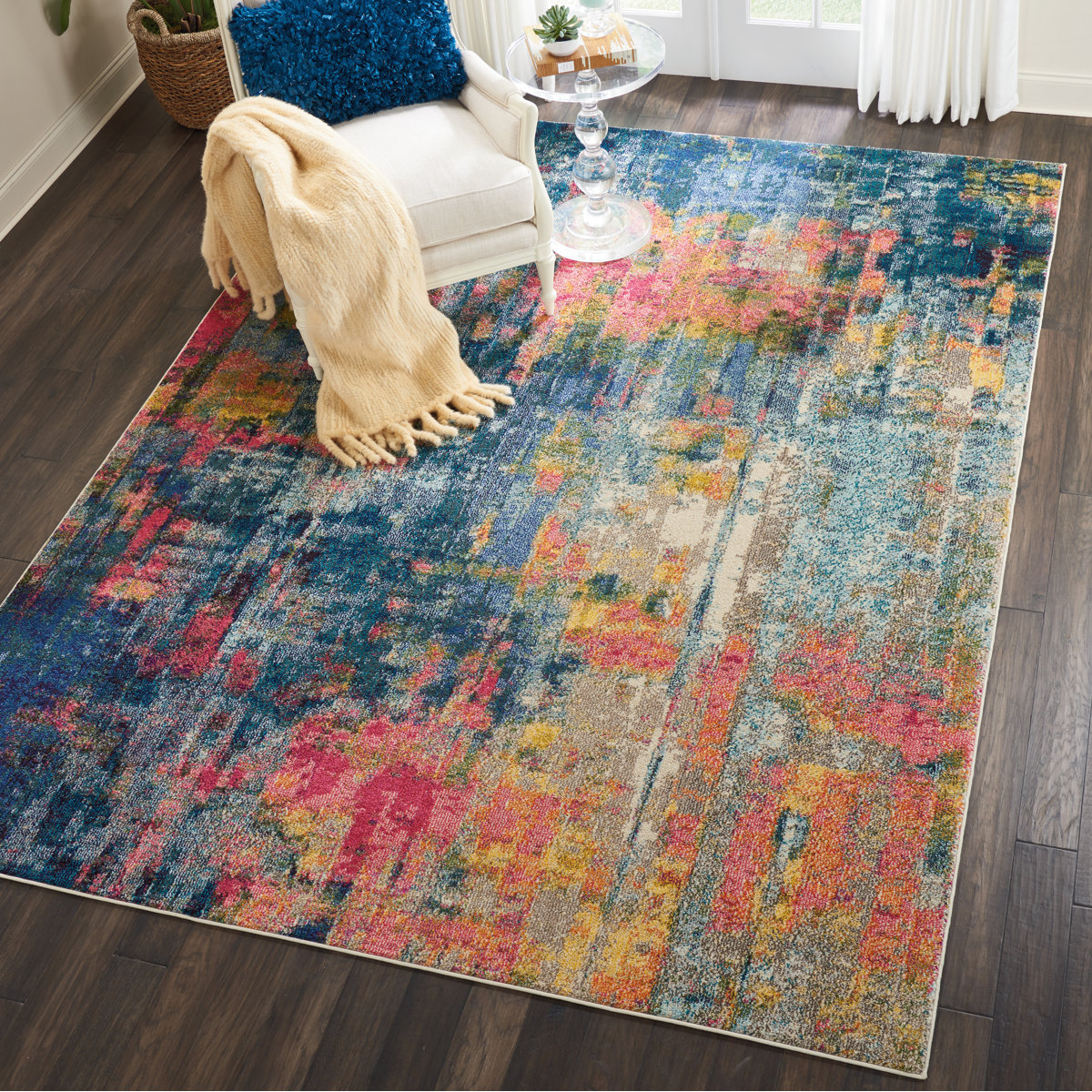 Hashtag Home Ojas Machine Woven Blue/Yellow/Pink Rug & Reviews ...