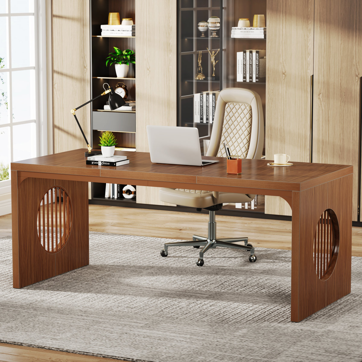 Ebern Designs 62.99-Inch Executive Desk, Vintage Office Computer Desk ...