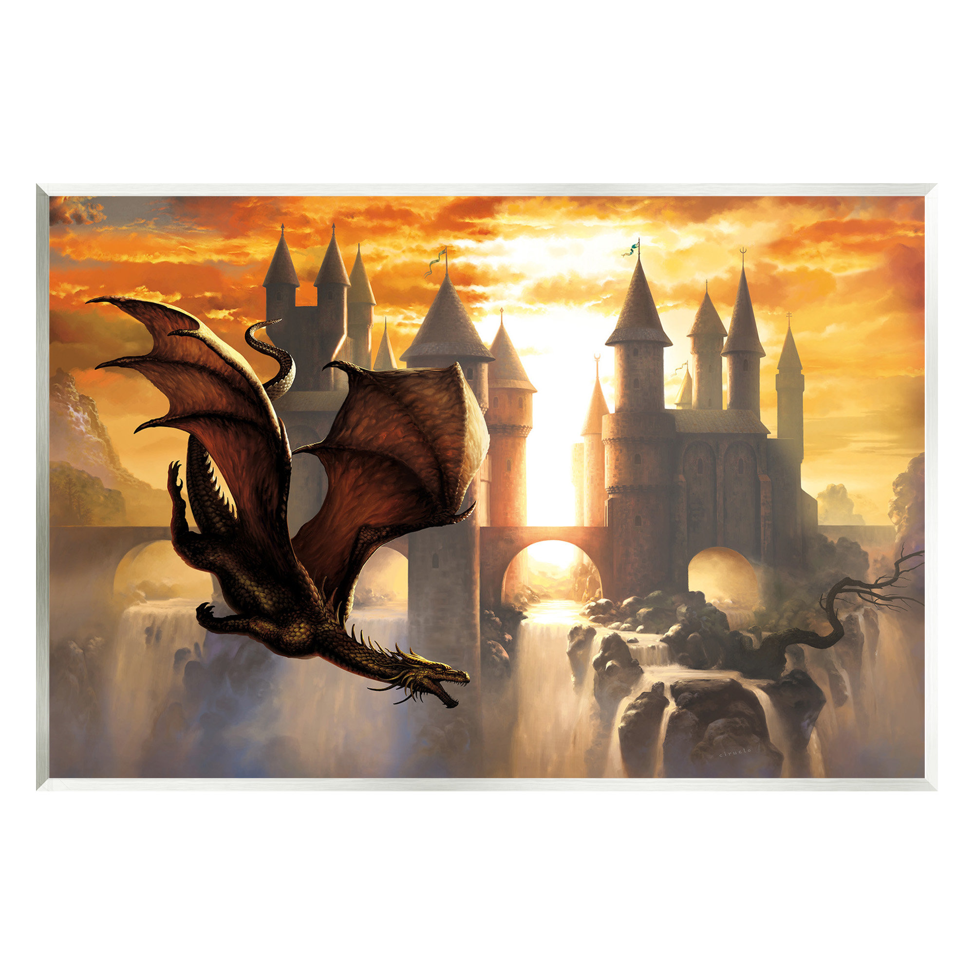 Stupell Industries Dragon & Castle Waterfall Wall Plaque Art by Ciruelo ...