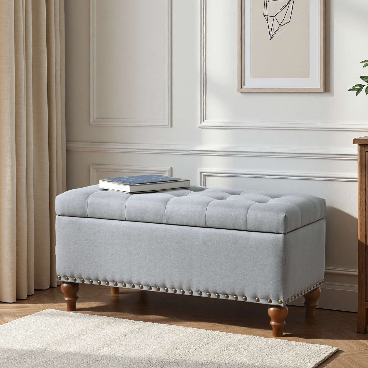 Charlton Home® Ottoman Storage Bench, Recessed Support Hinge Top Easy ...