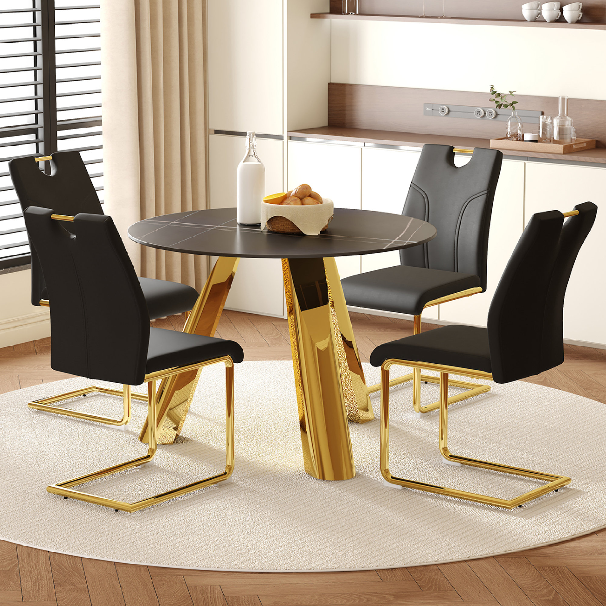 Mercer41 Modern 42-inch Sintered Stone Round Dining Table Set With ...