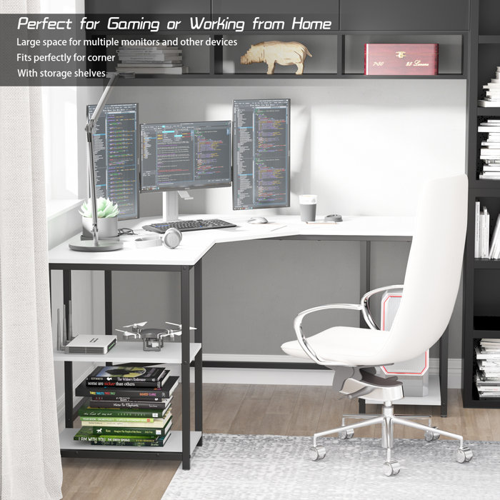 Inbox Zero 56.9" L Shaped Desk with Shelves Corner Computer Desk Large ...
