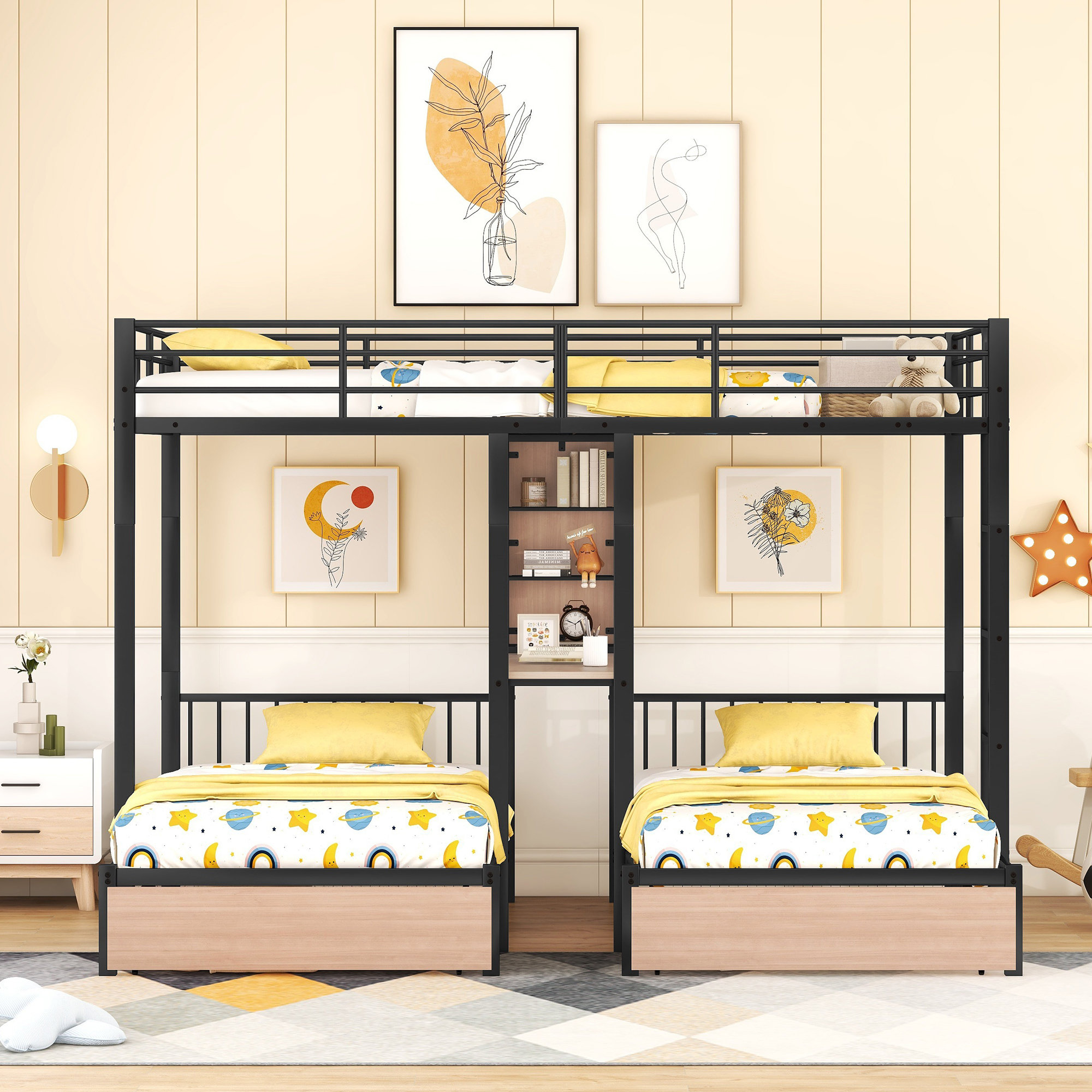 Isabelle & Max™ Full Over Twin & Twin Triple Bunk Bed With Drawers, Multi-Functional Metal Frame ...