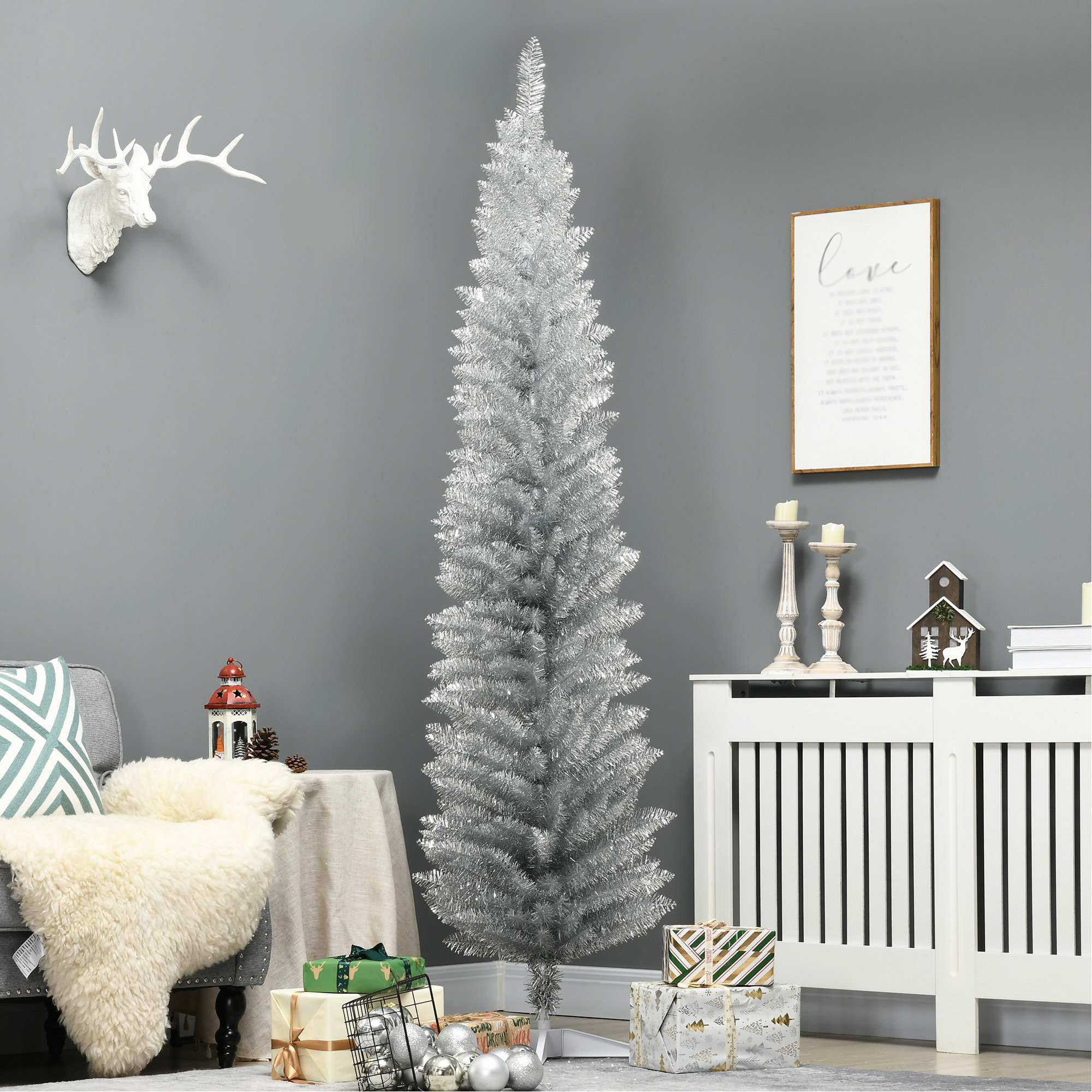 The Holiday Aisle® 7' Artificial Pencil Christmas Tree, Slim Xmas Tree ...