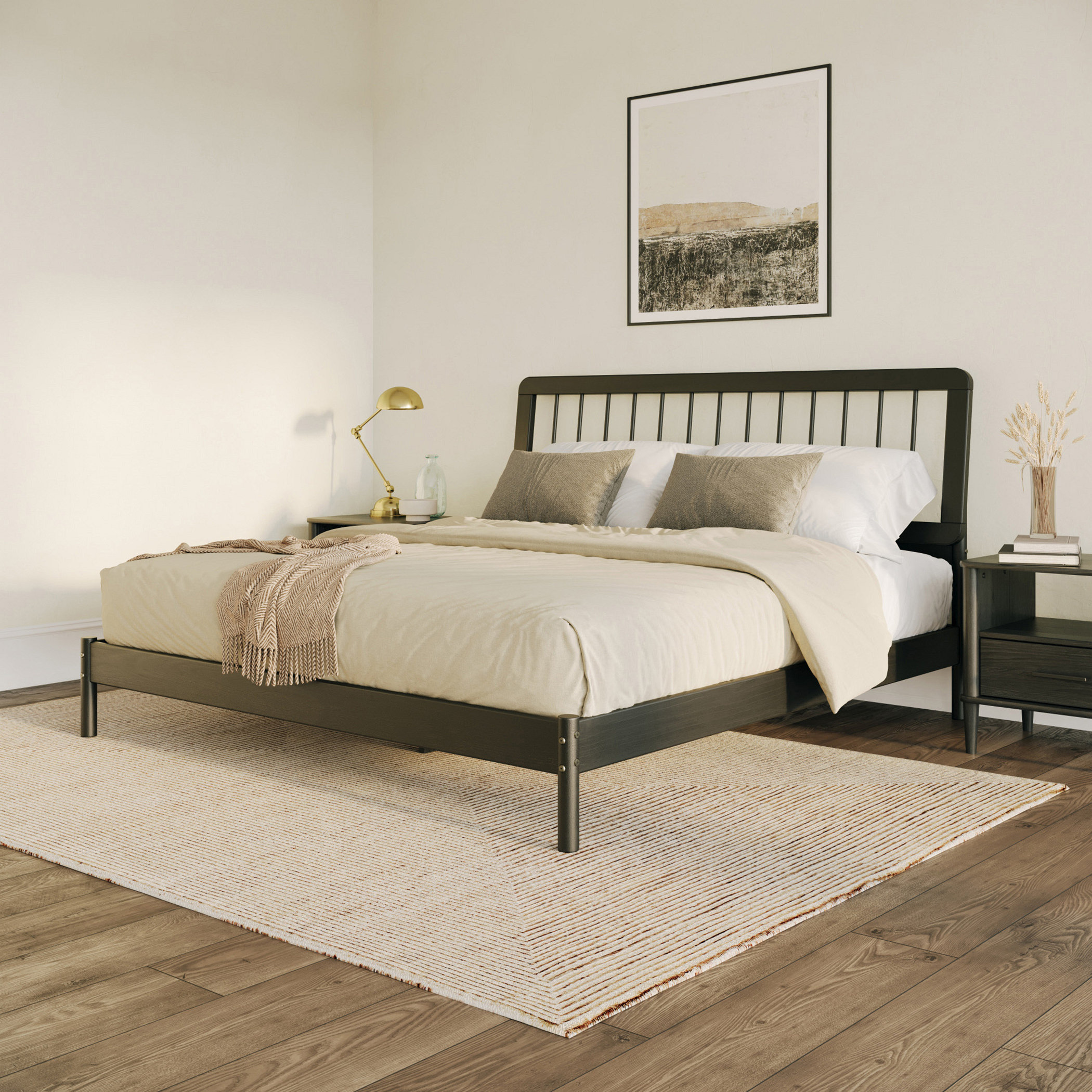 George Oliver Mid-Century Modern Solid Wood King Spindle Bed – Natural ...