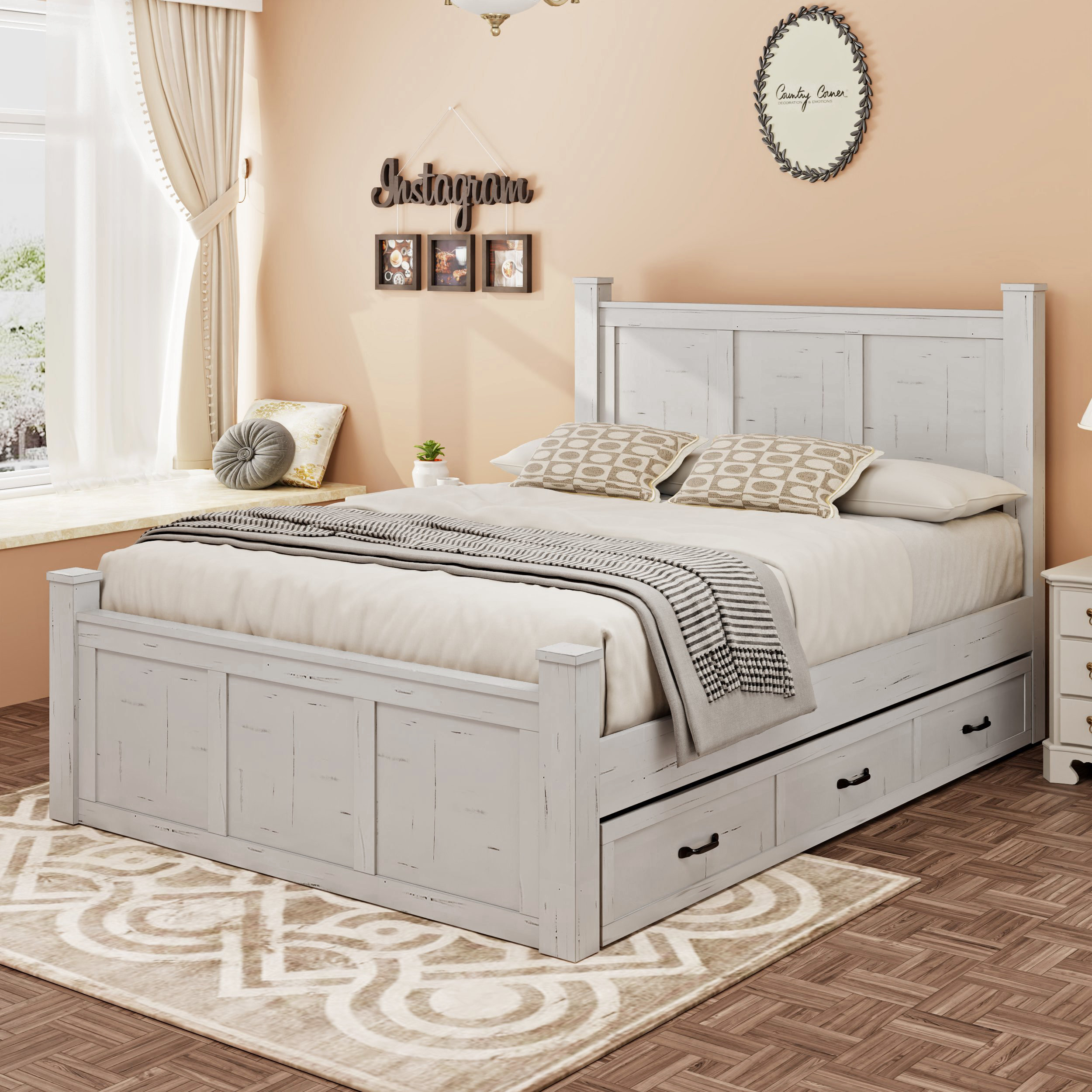 Lark Manor™ Medium Distressed Farmhouse Style Wood Panel Platform Bed ...