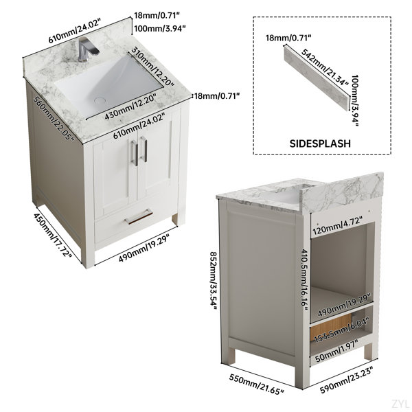 George Oliver Premium Bathroom Vanity With Basins Sink & Faucet Hole ...