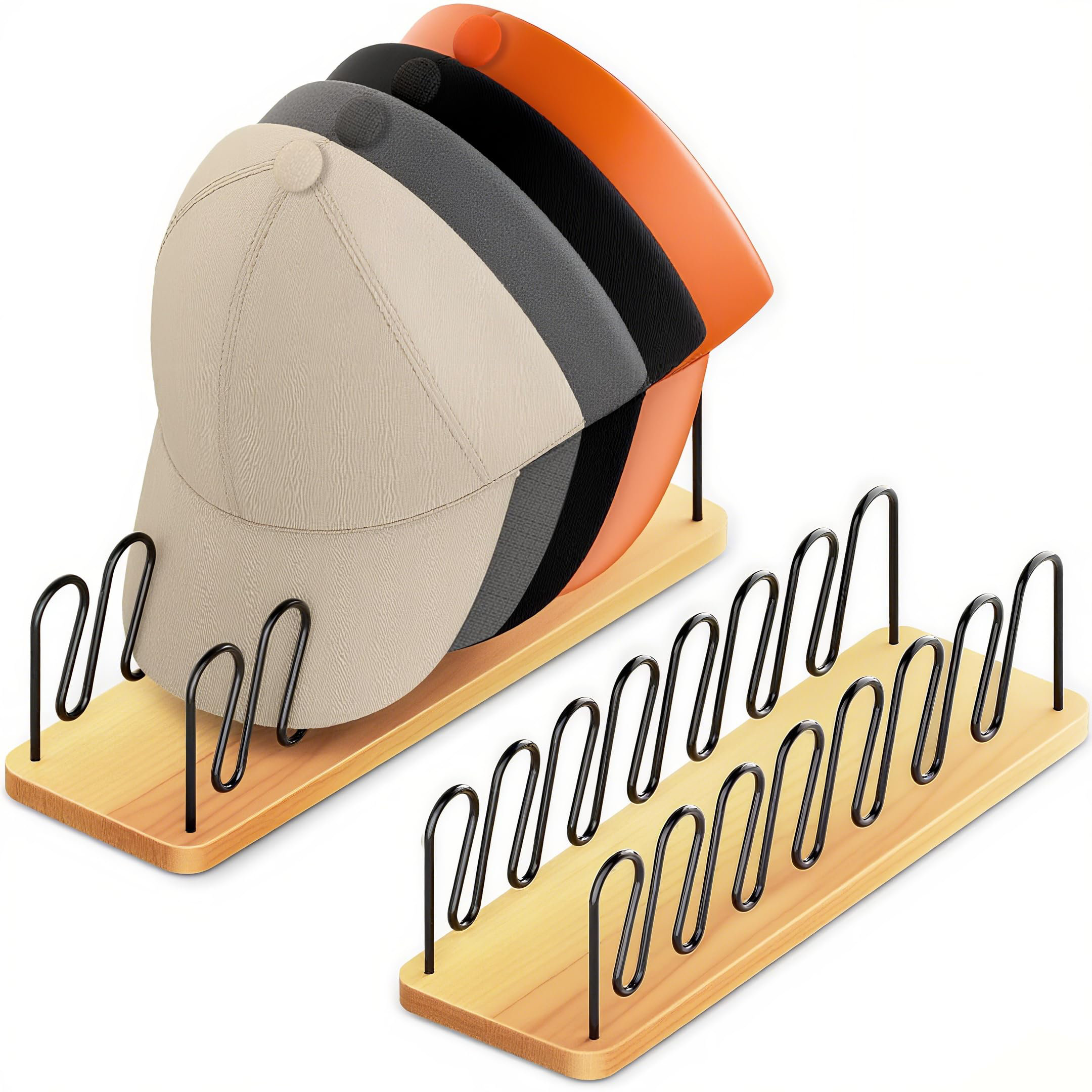 Latitude Run® Wood And Metal Hat Rack, Set Of 2, Holds 14 Hats ...