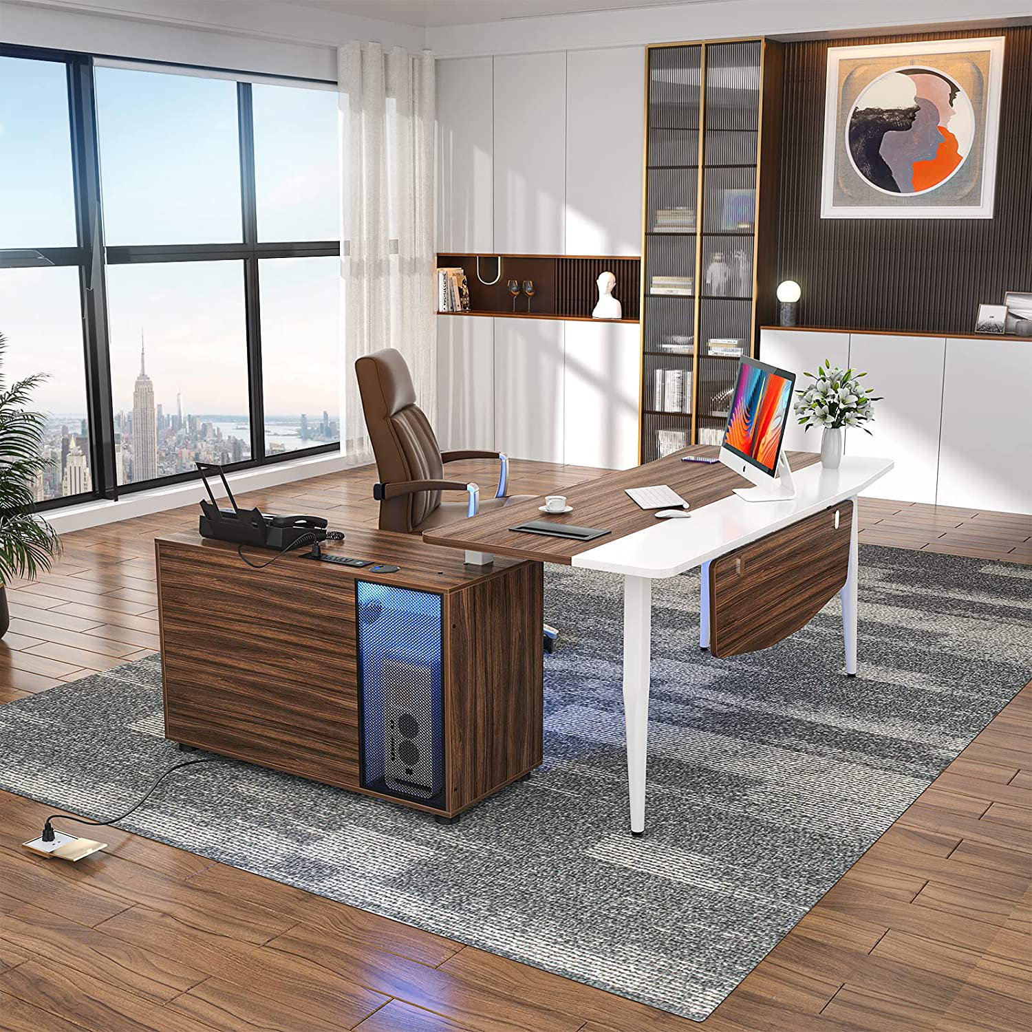 17 Stories Victoriah 55" L-Shaped Executive Desk with Reversible ...