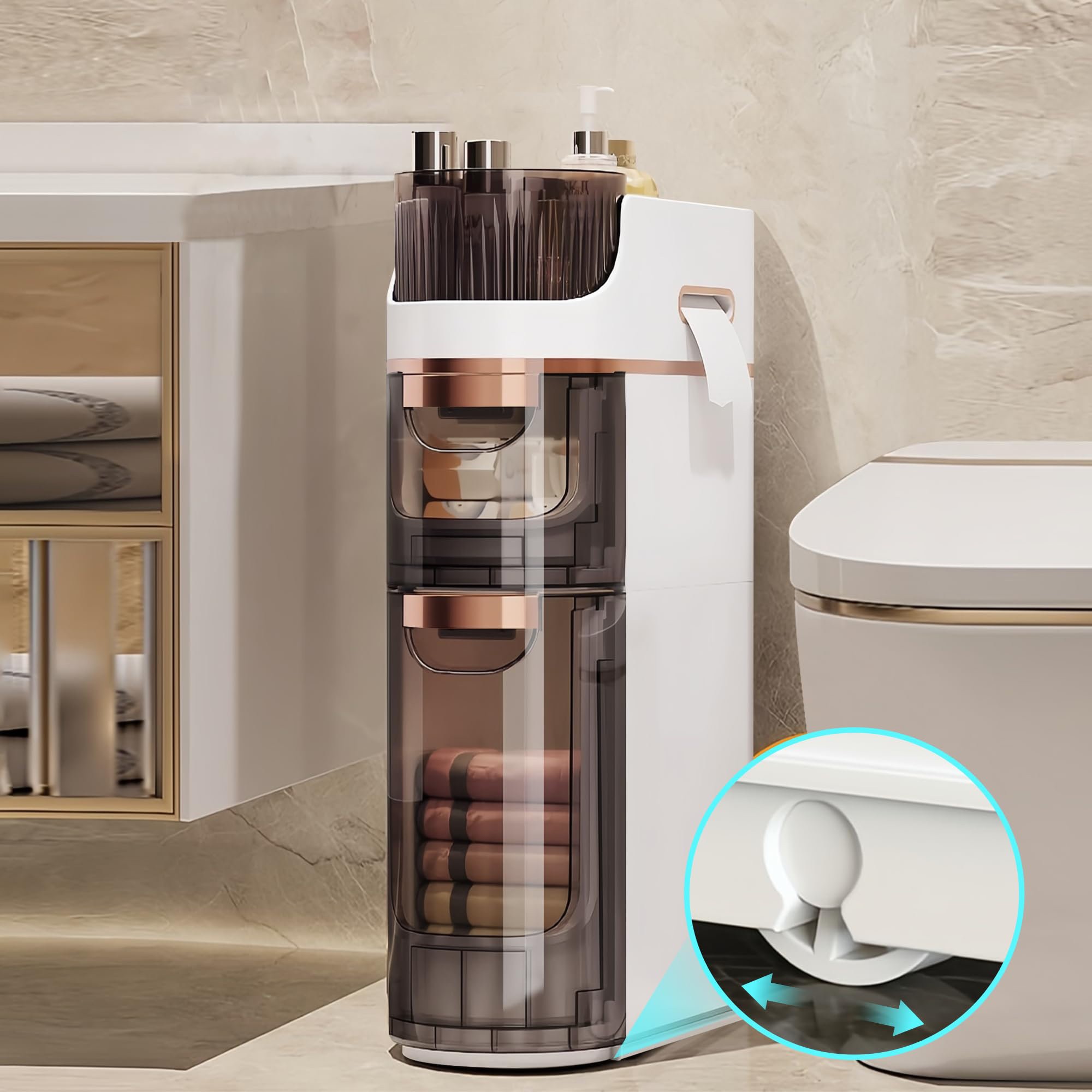 Rebrilliant Narrow Bathroom Floor Cabinet With Drawers And Toilet Paper ...