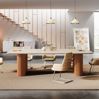 Inbox Zero Conference Table With Unique Travertine Slab Top And Semi ...