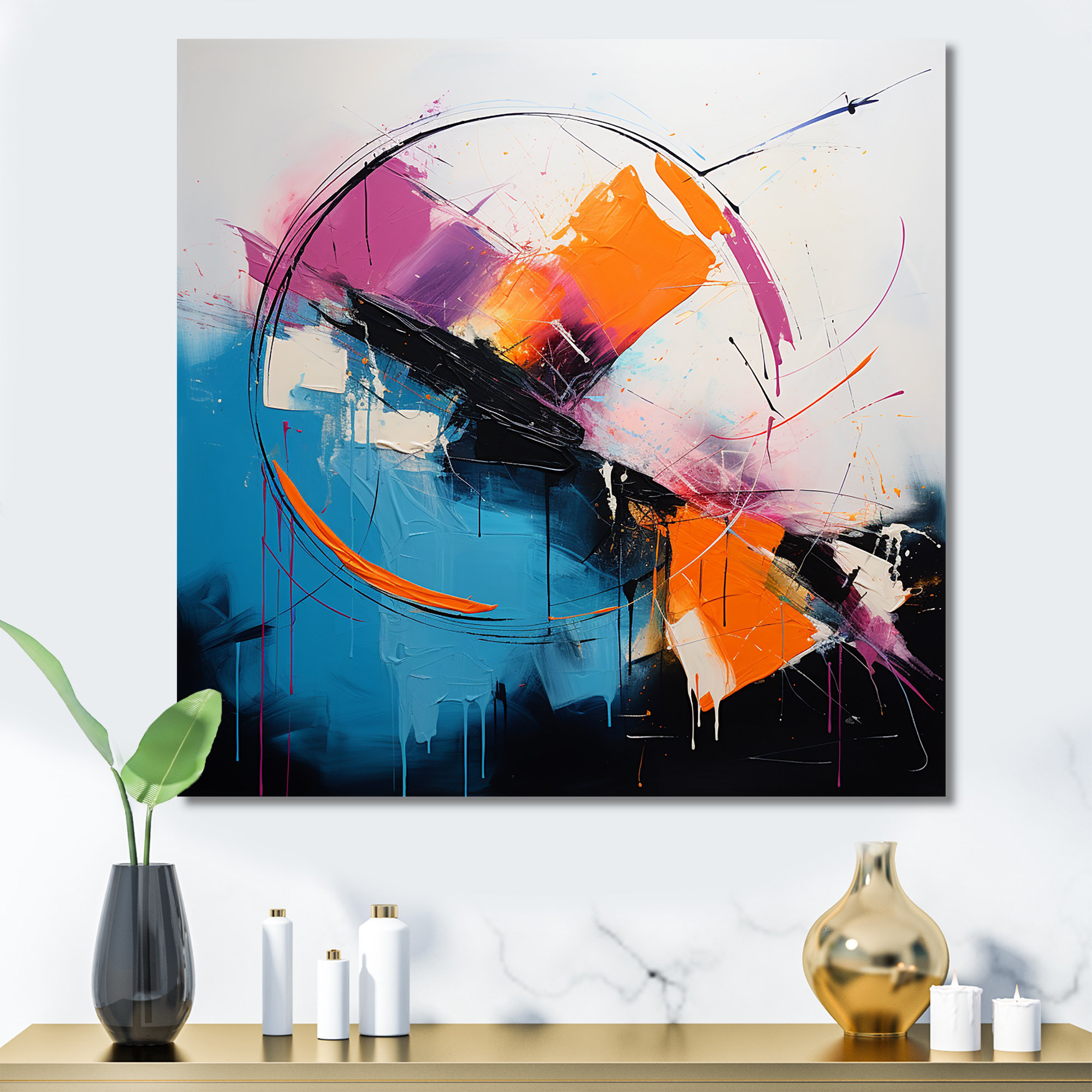 Wrought Studio™ Blue And Pink Paint Ink Expression I - Fractal Wall Art ...