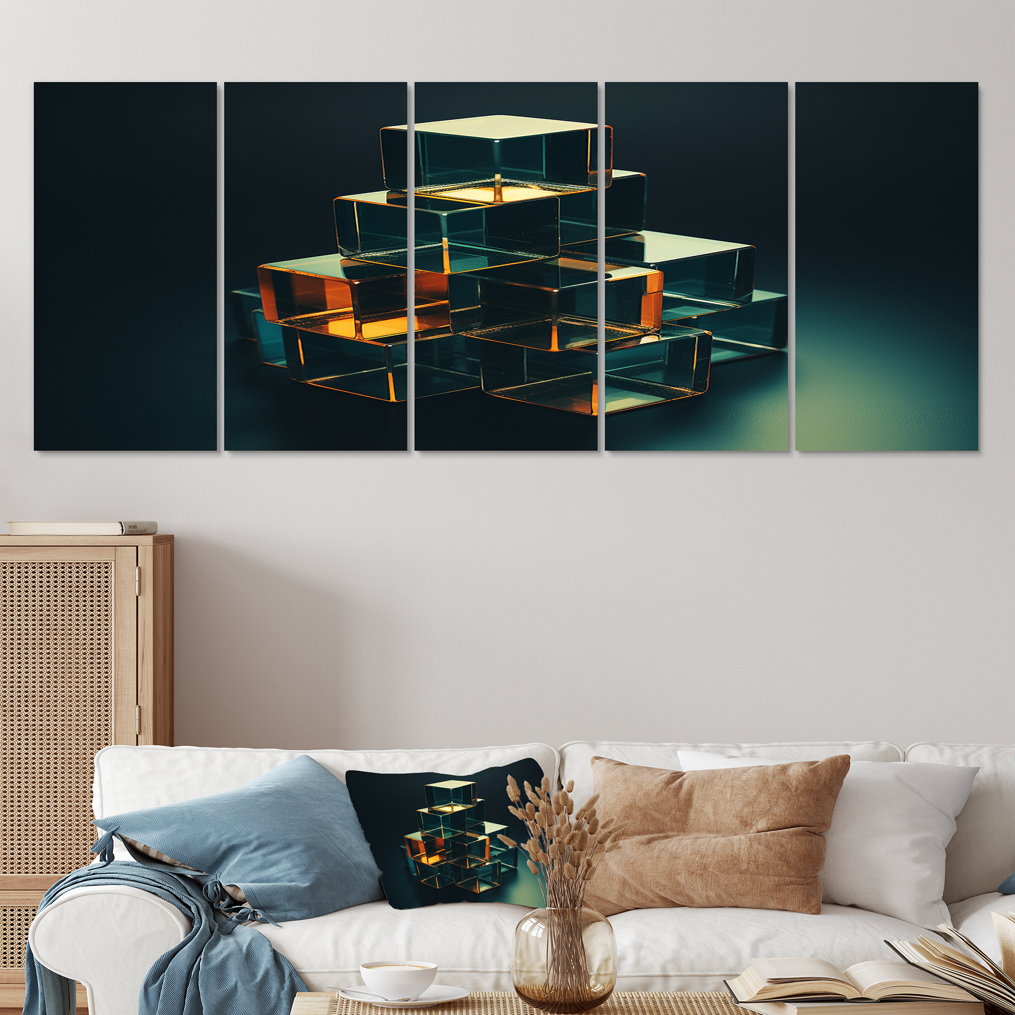 Latitude Run® Teal Cubist Balance - Abstract Wall Art Decor Set 5 Piece ...