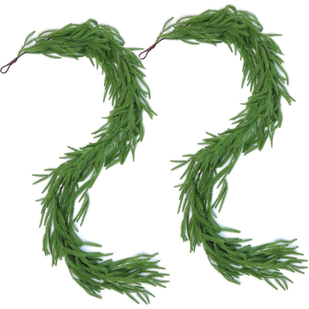 One Allium Way Artificial Norfolk Pine Garlands, Real Touch Winter Pine ...