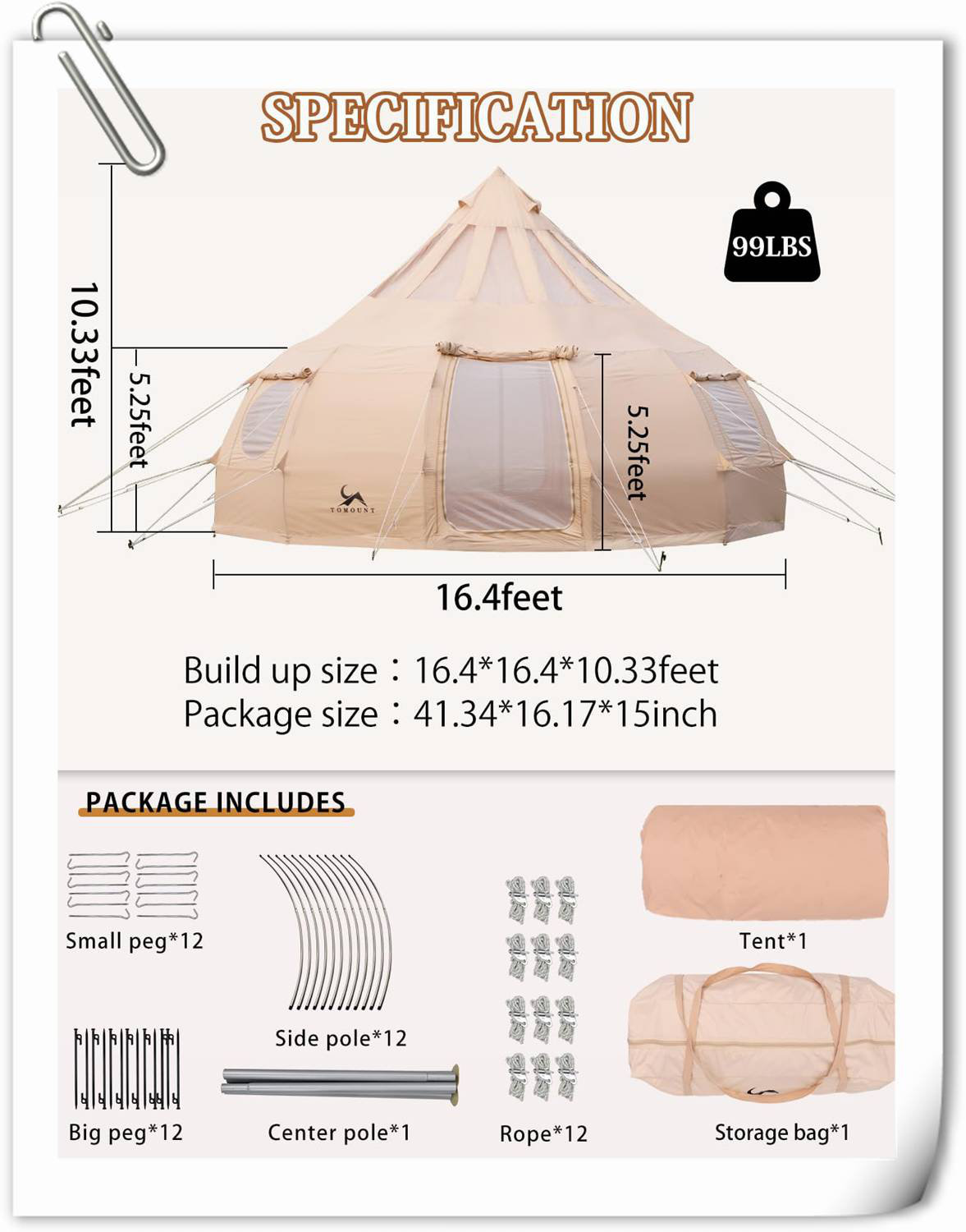GLOBAL GIRLS LLC Canvas Tent With Stove Jack Bell Tent Yurt 16.4Ft ...