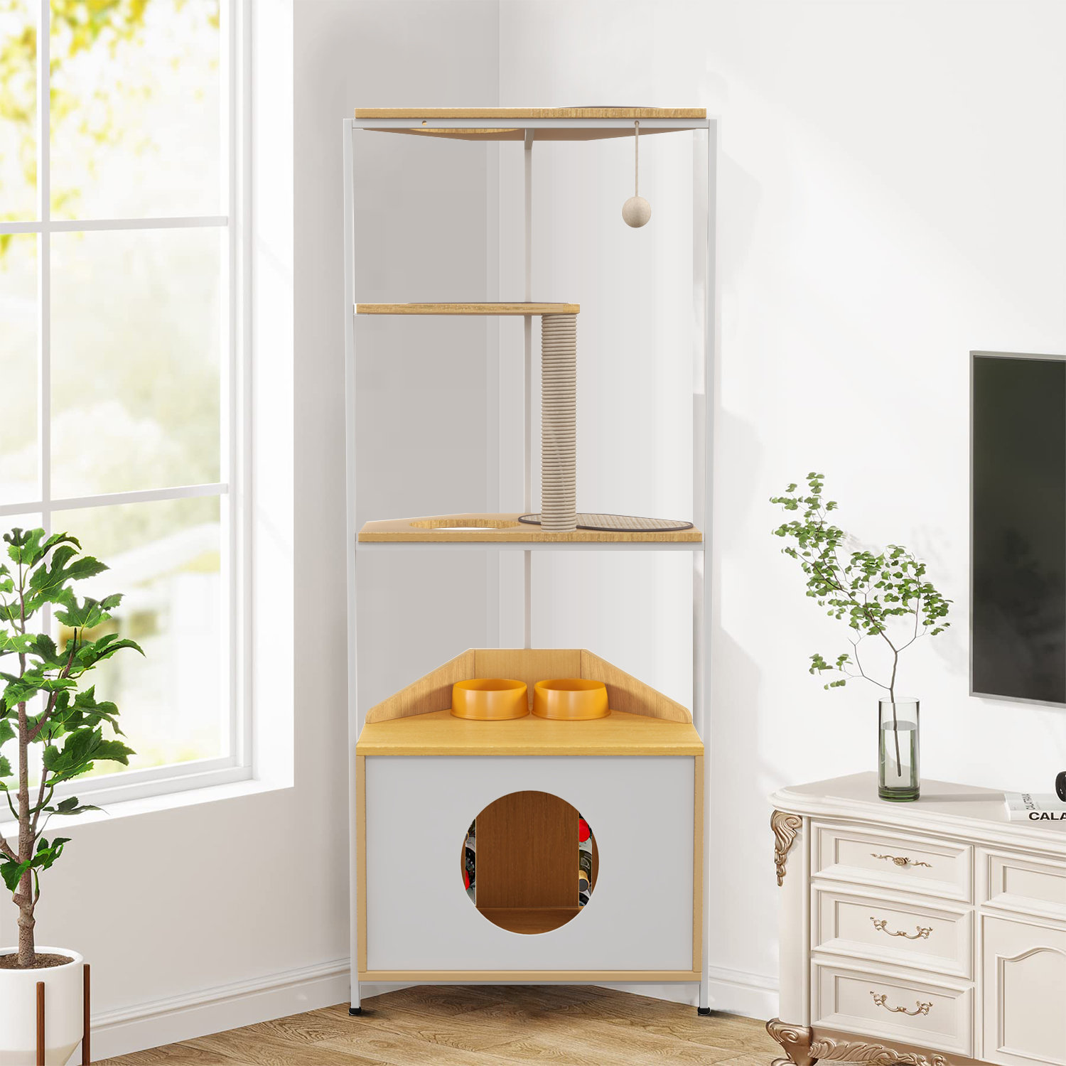 Archie & Oscar™ Modern space-saving design cat tower with feeding bowl ...