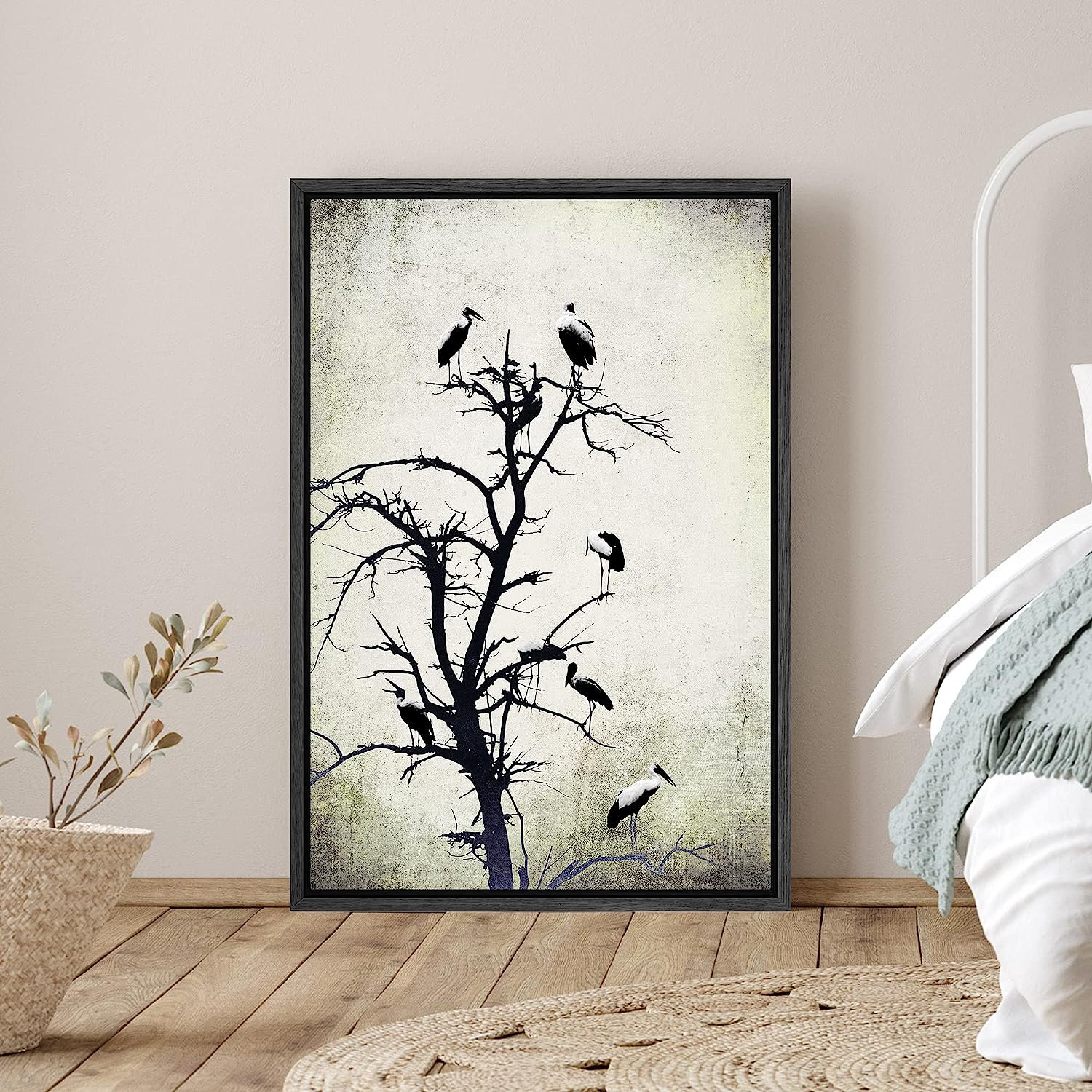 SIGNLEADER Dark Plants Profile Framed Canvas Print Wall Art Birds Flock ...