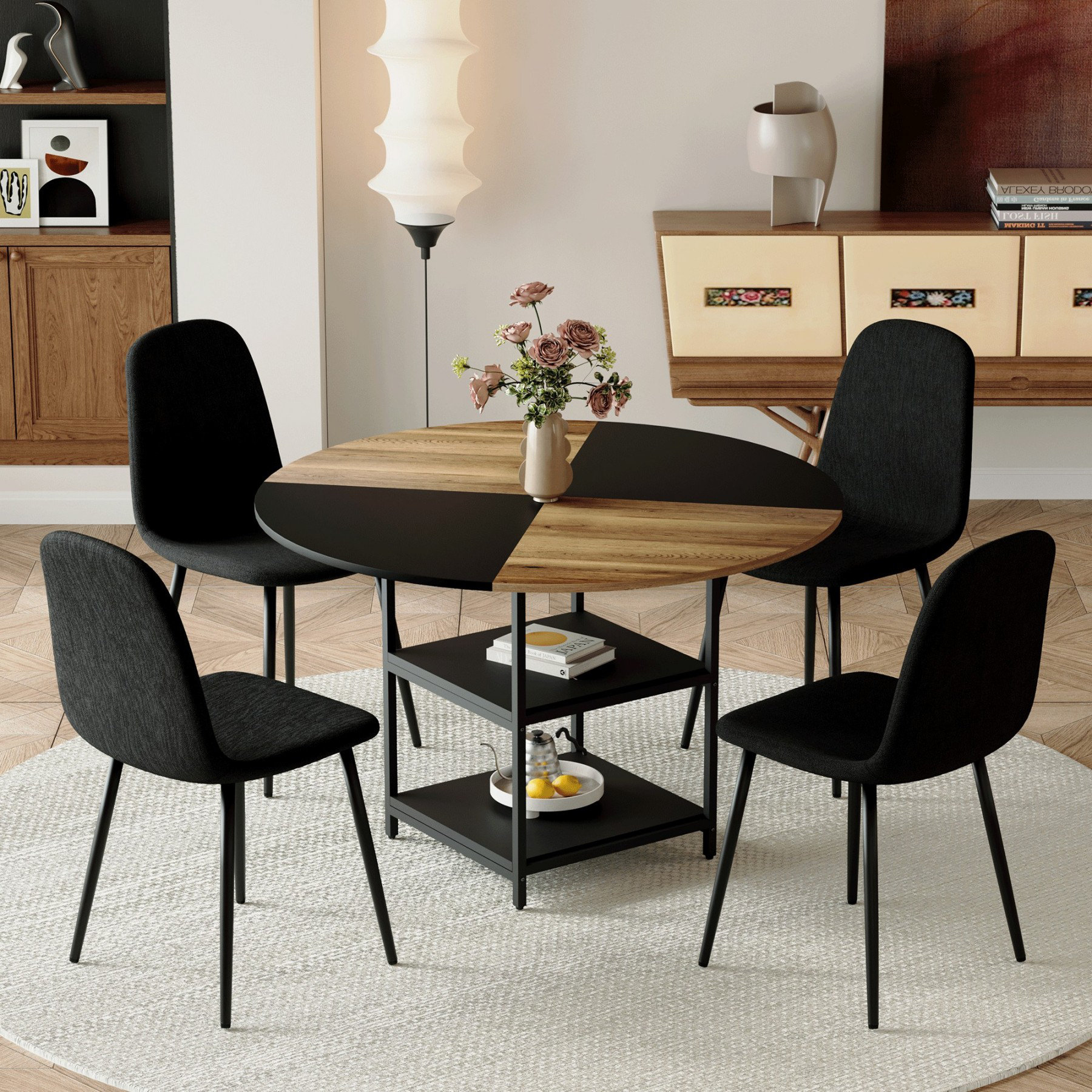 17 Stories Modern Circular Dining Table with Double-Layer Storage | Wayfair