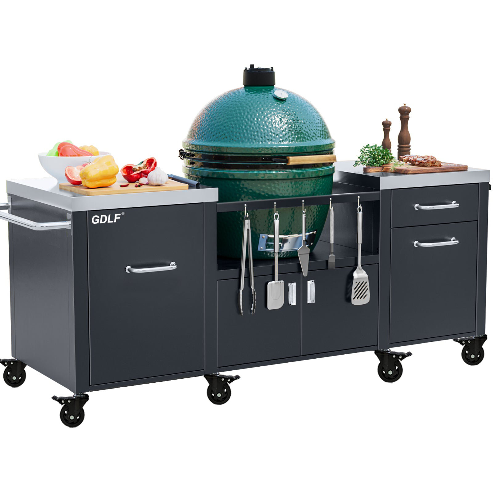 GDLF Outdoor Grill Table for 2XL Big Green Egg, Metal Grill Cart ...