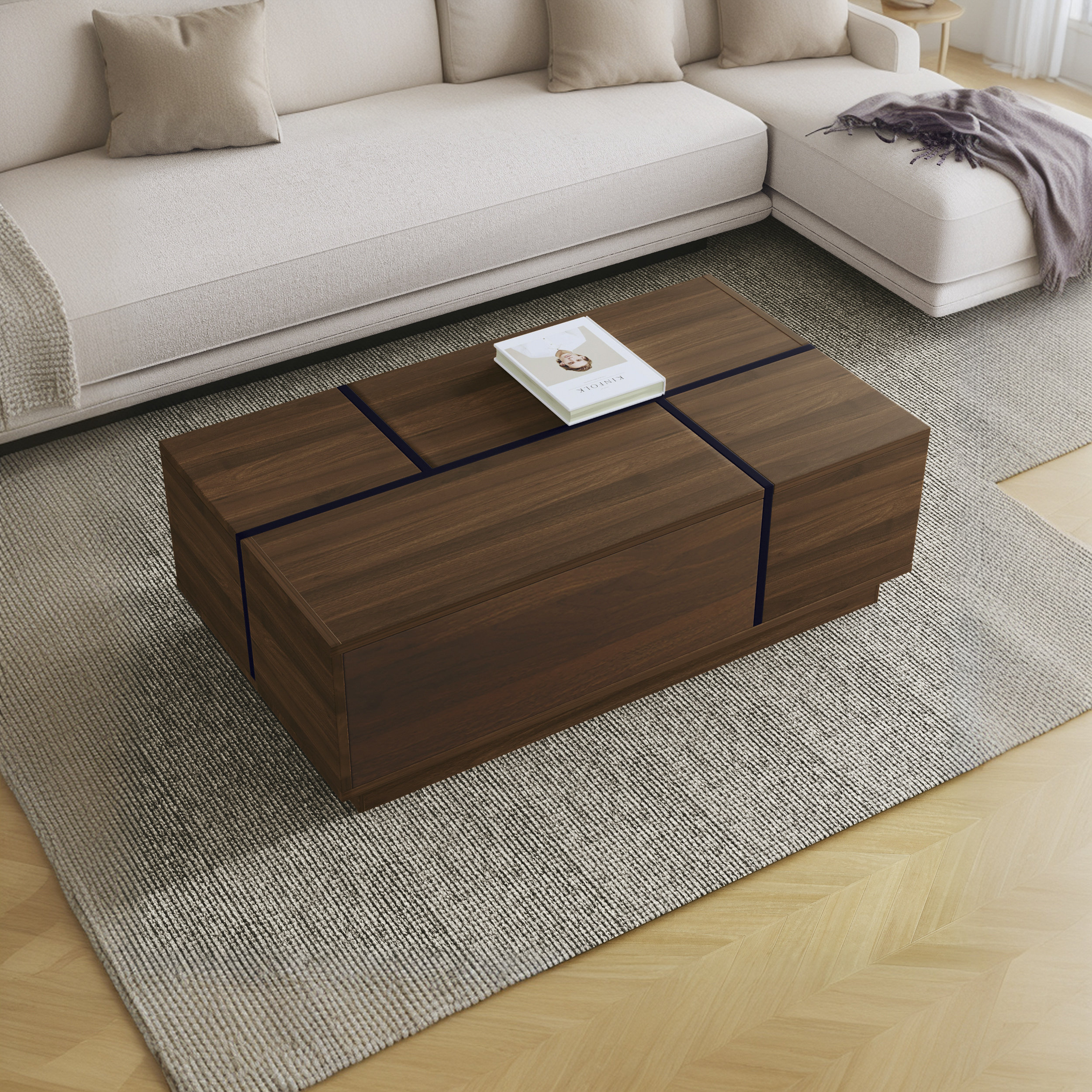 Latitude Run® Rectangular Sliding Top Coffee Table With Hidden Storage ...