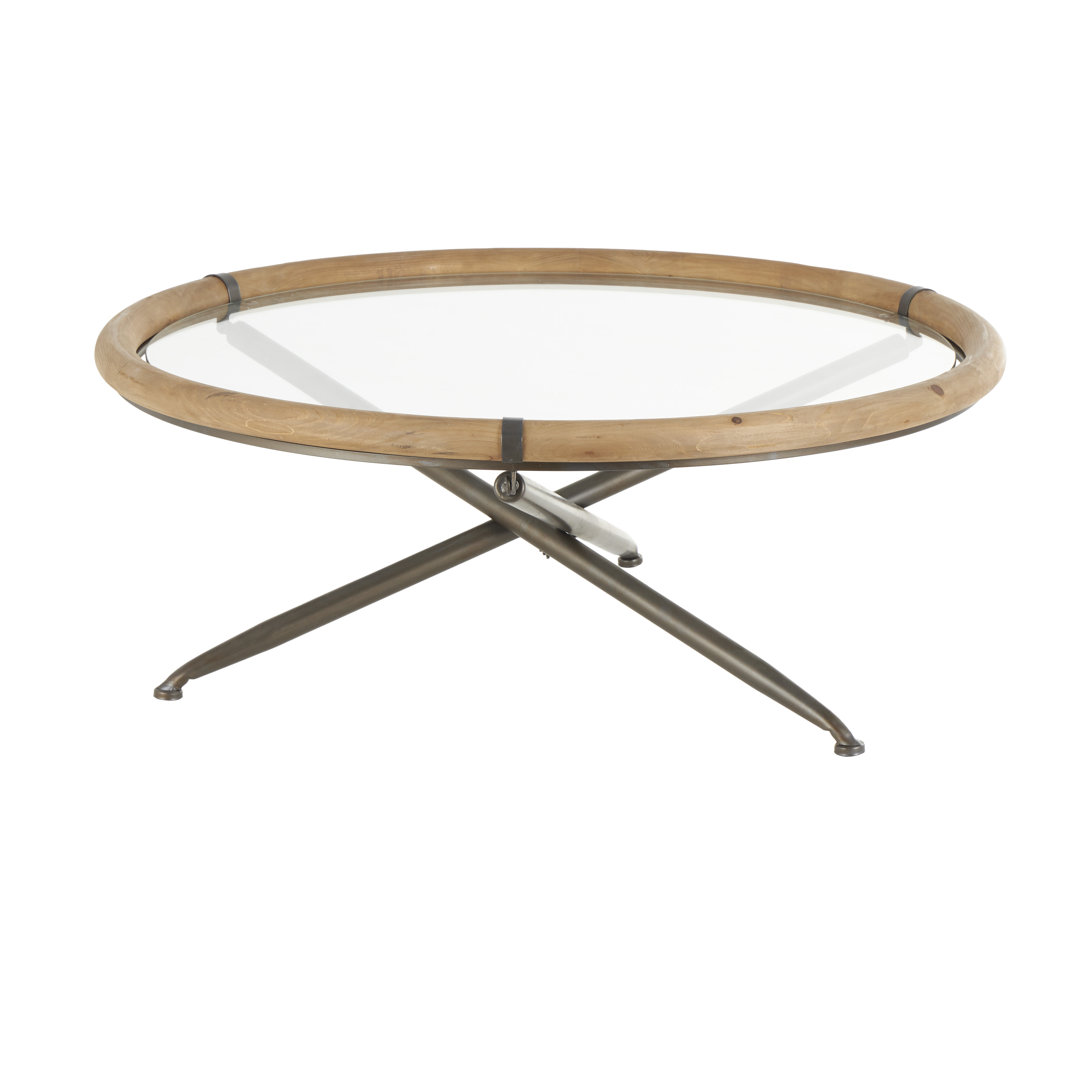 Ivy Bronx Cole And Grey Round Coffee Table With Brown Wooden Framed ...