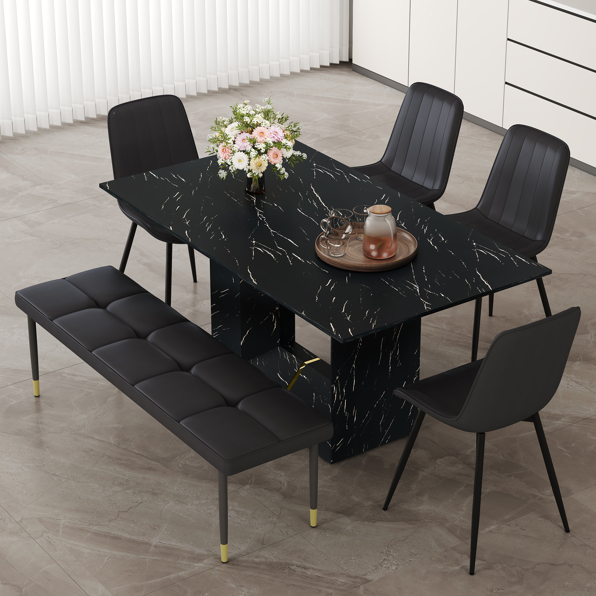 Corrigan Studio® 6-Piece Modern Dining Set With and Tufted Bench | Wayfair