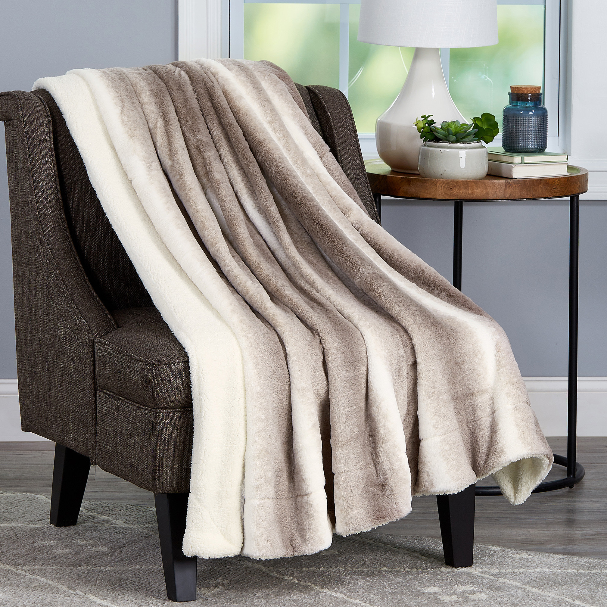 Plymouth Home LHC Jacquard Faux Rabbit Fur Throw - Hypoallergenic Plush ...