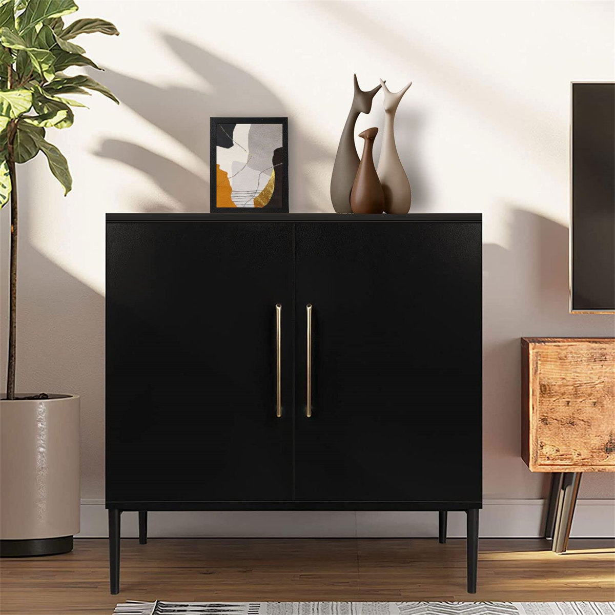 Latitude Run® Modern Wood Storage Cabinet, Free Standing Buffet ...