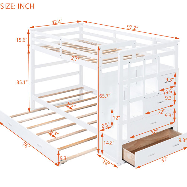 Latitude Run® Twin Over Bunk Bed With Safe Access And Trundle - Solid ...