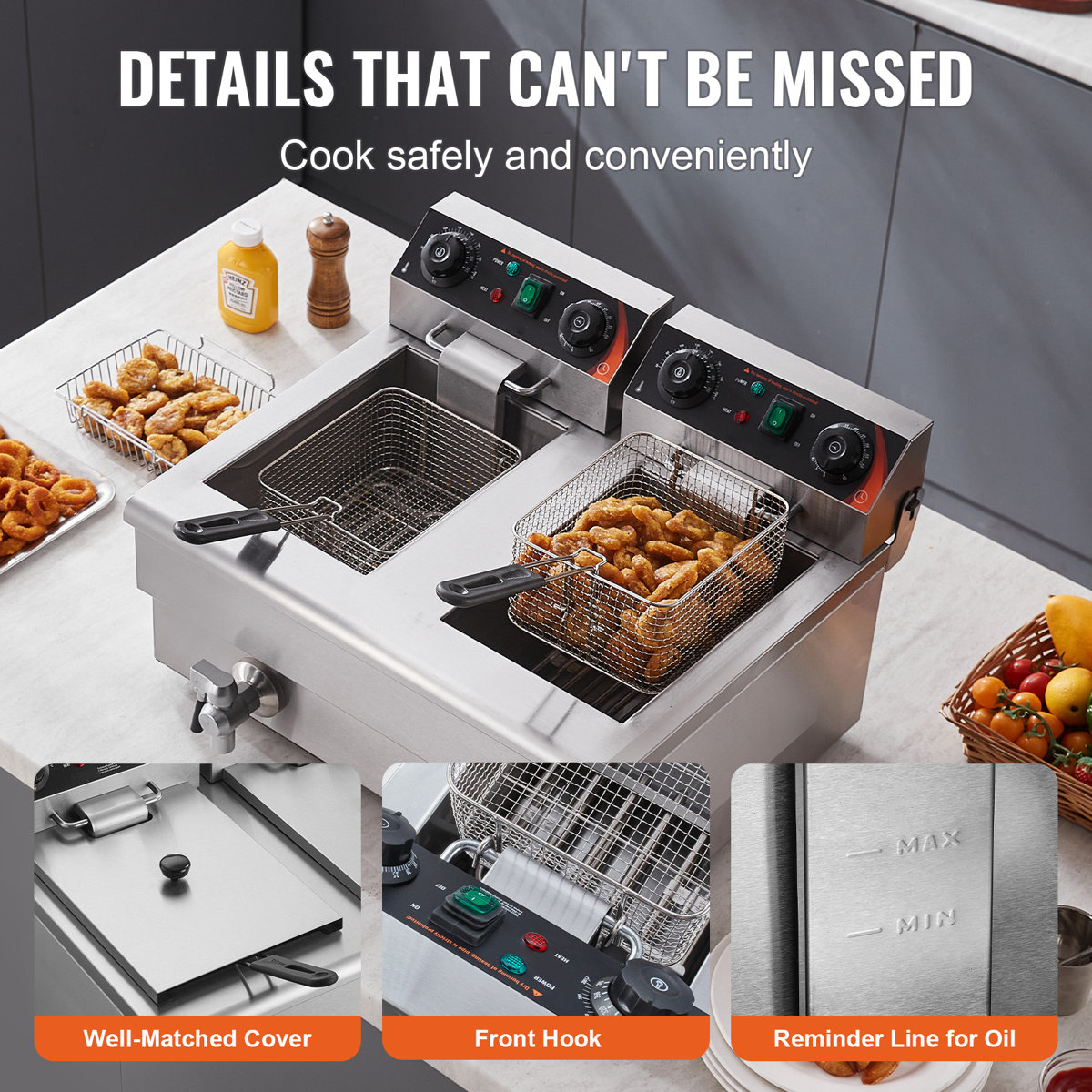 VEVOR 24L Electric Deep Fryer, With Timee And Oil Filtration, Dual ...