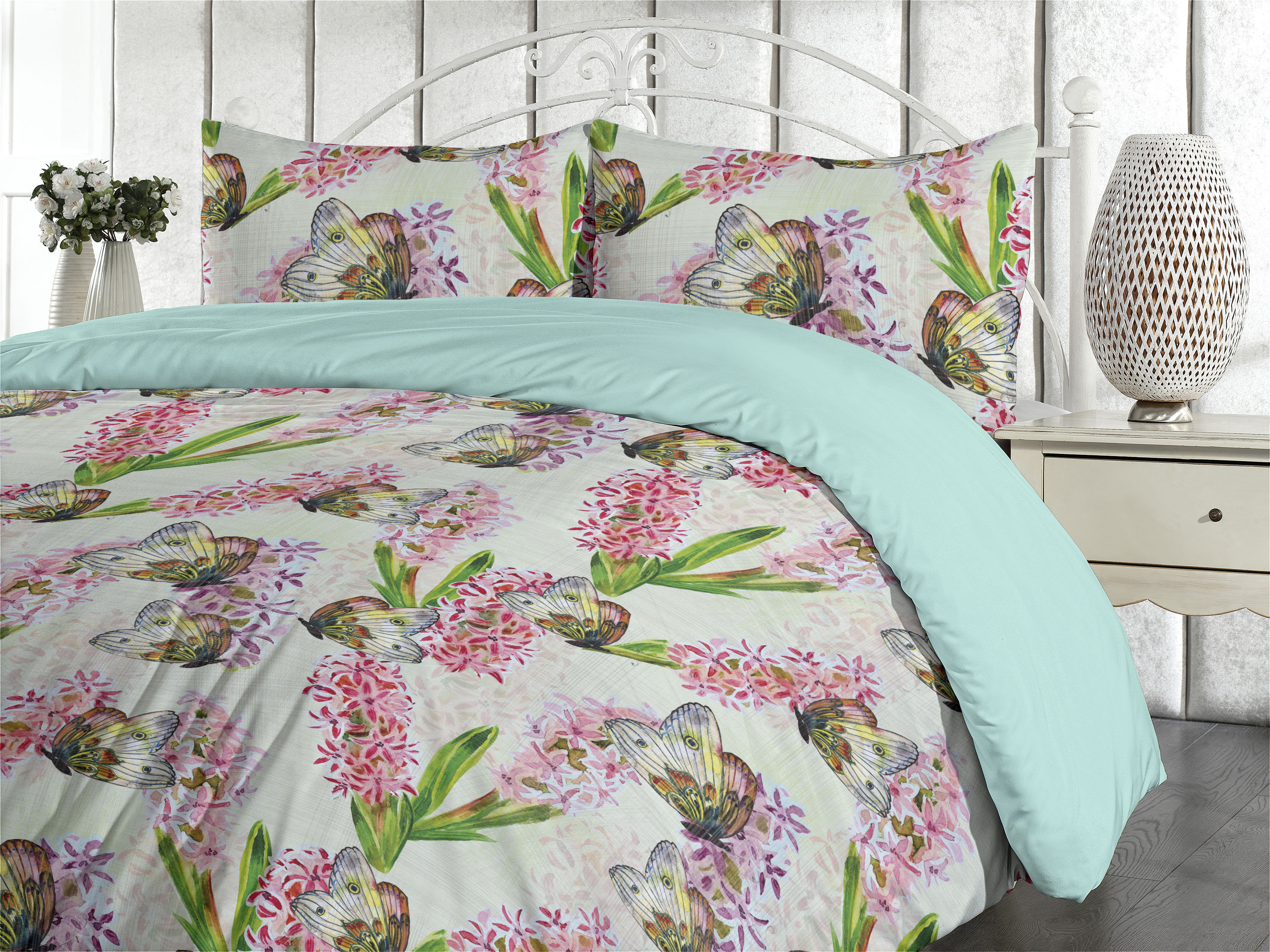 Ambesonne Nature Themed Duvet Cover Set Butterfly Spring Art Dark Pink ...