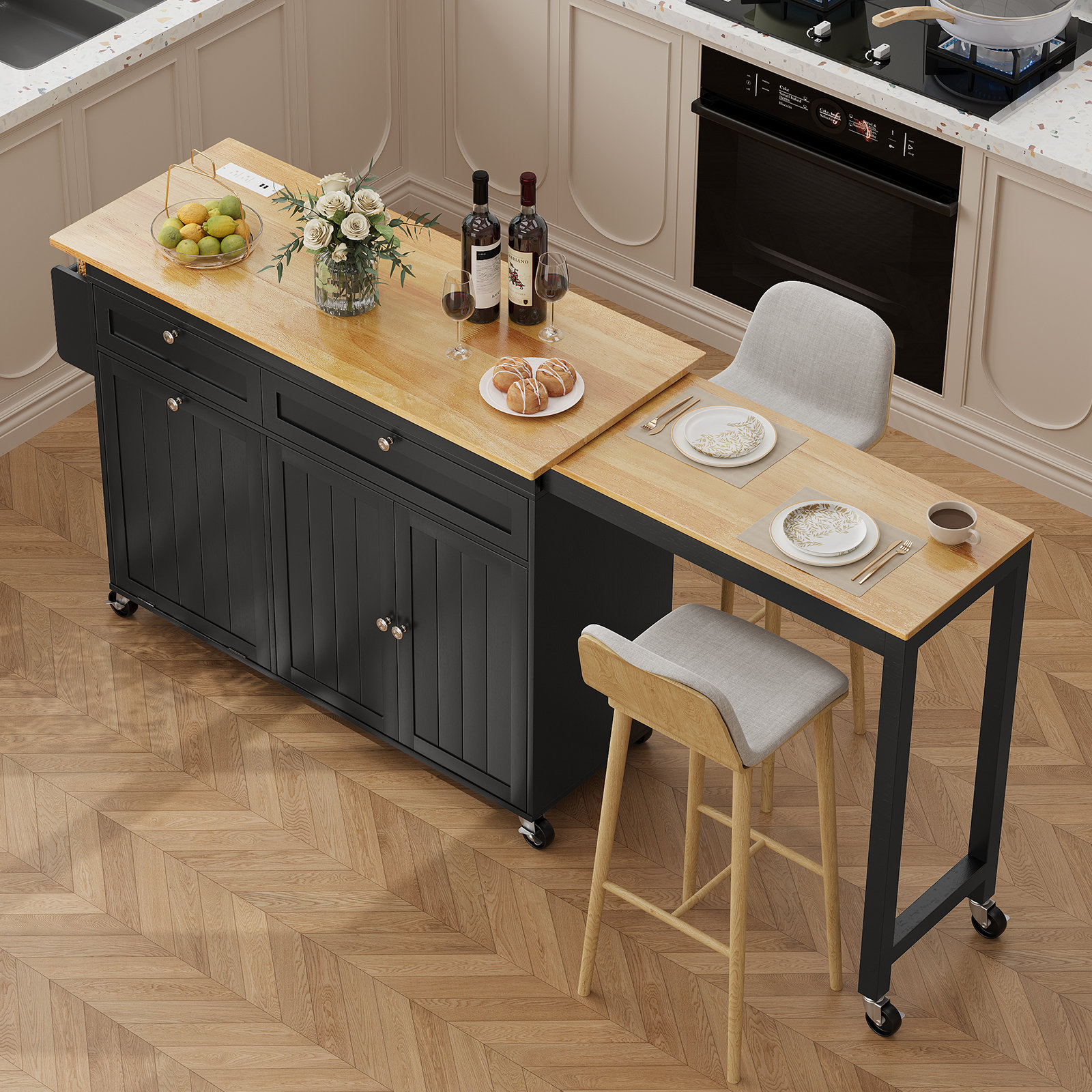 Winston Porter 81.6" Kitchen Island With Extendable Dining Table 2 ...
