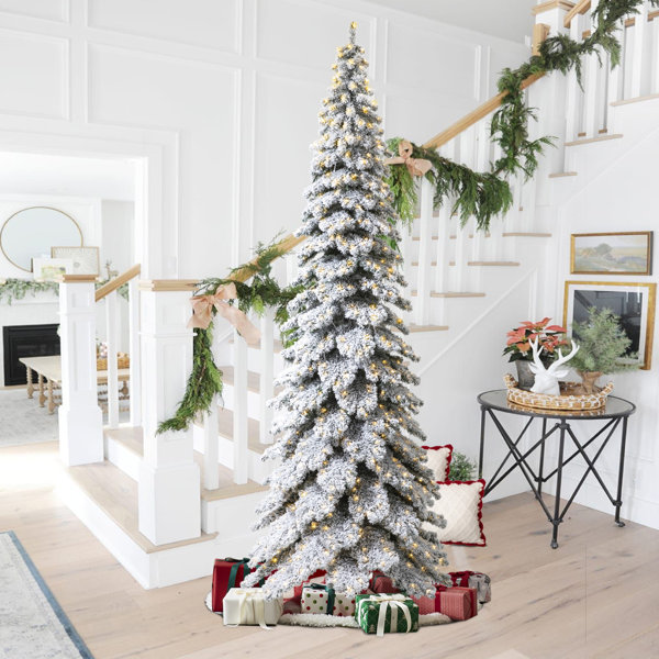 The Holiday Aisle® 12' Pre-Lit Flocked Layered Slim Spruce Artificial ...