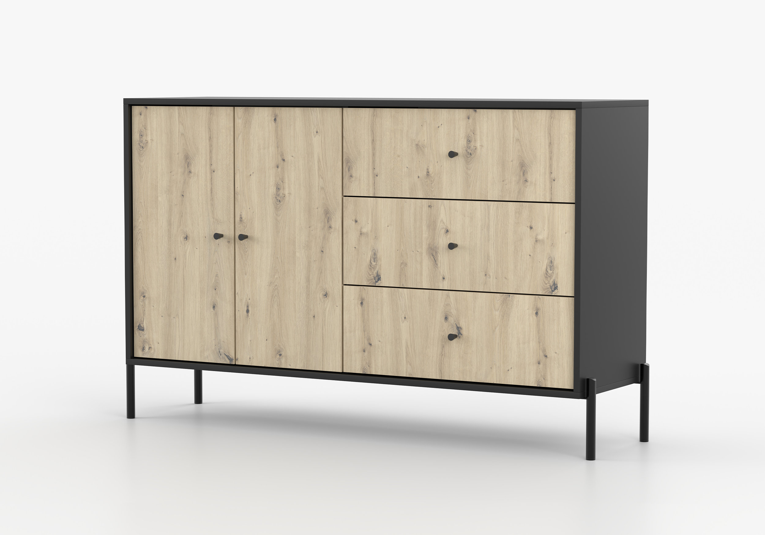 Arte-N Furniture Ltd RAVI Chest of Drawers - Black Frame & Oak Artisan ...