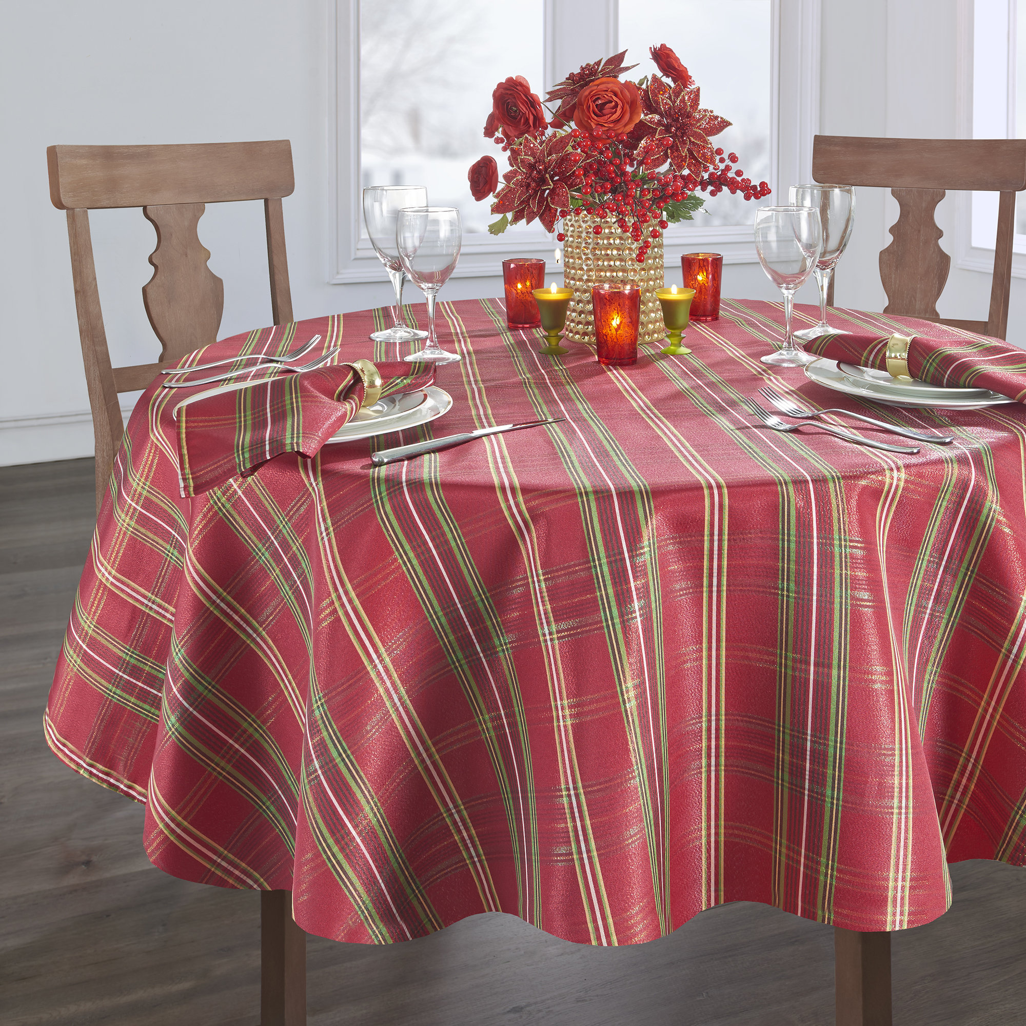 The Holiday Aisle® Curran Shimmering Plaid Tablecloth & Reviews | Wayfair