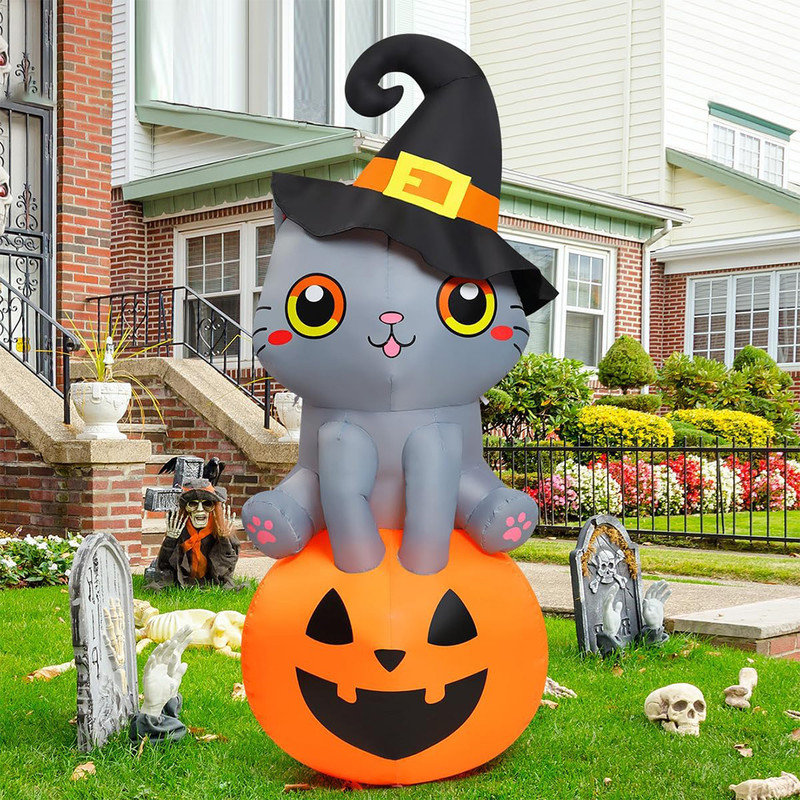 The Holiday Aisle® 6 FT Halloween Inflatables Cat Outdoor Decorations ...
