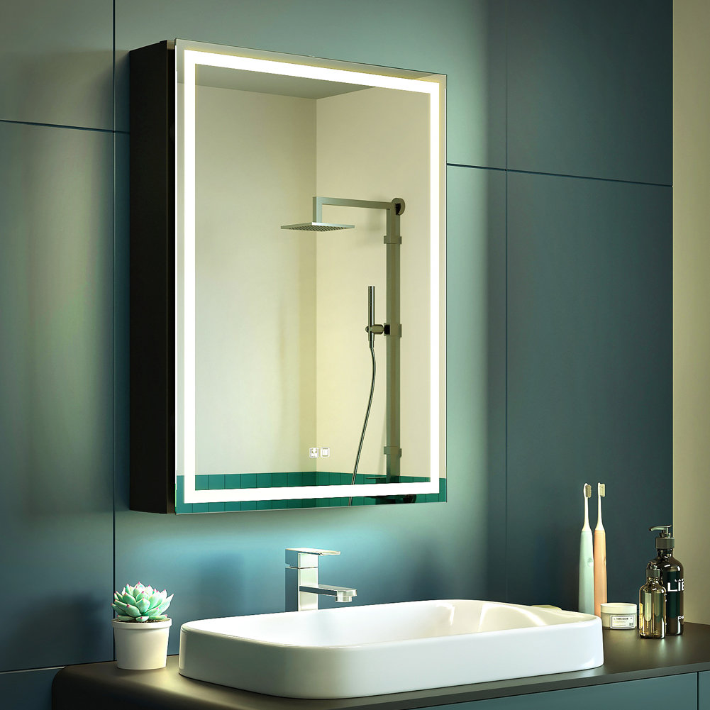 Ivy Bronx Behare 5cm x 1.3cm Surface Mount Mirror Cabinet with Lighting ...