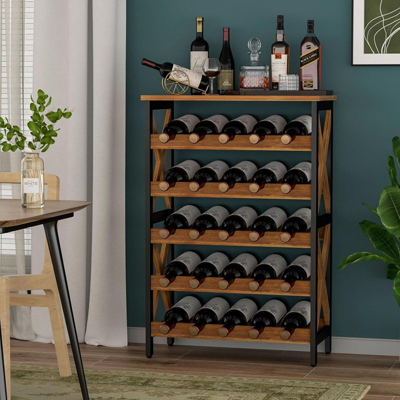 Gracie Oaks 25 Bottle Wine Rack Freestanding Floor Rustic Wine Holder ...
