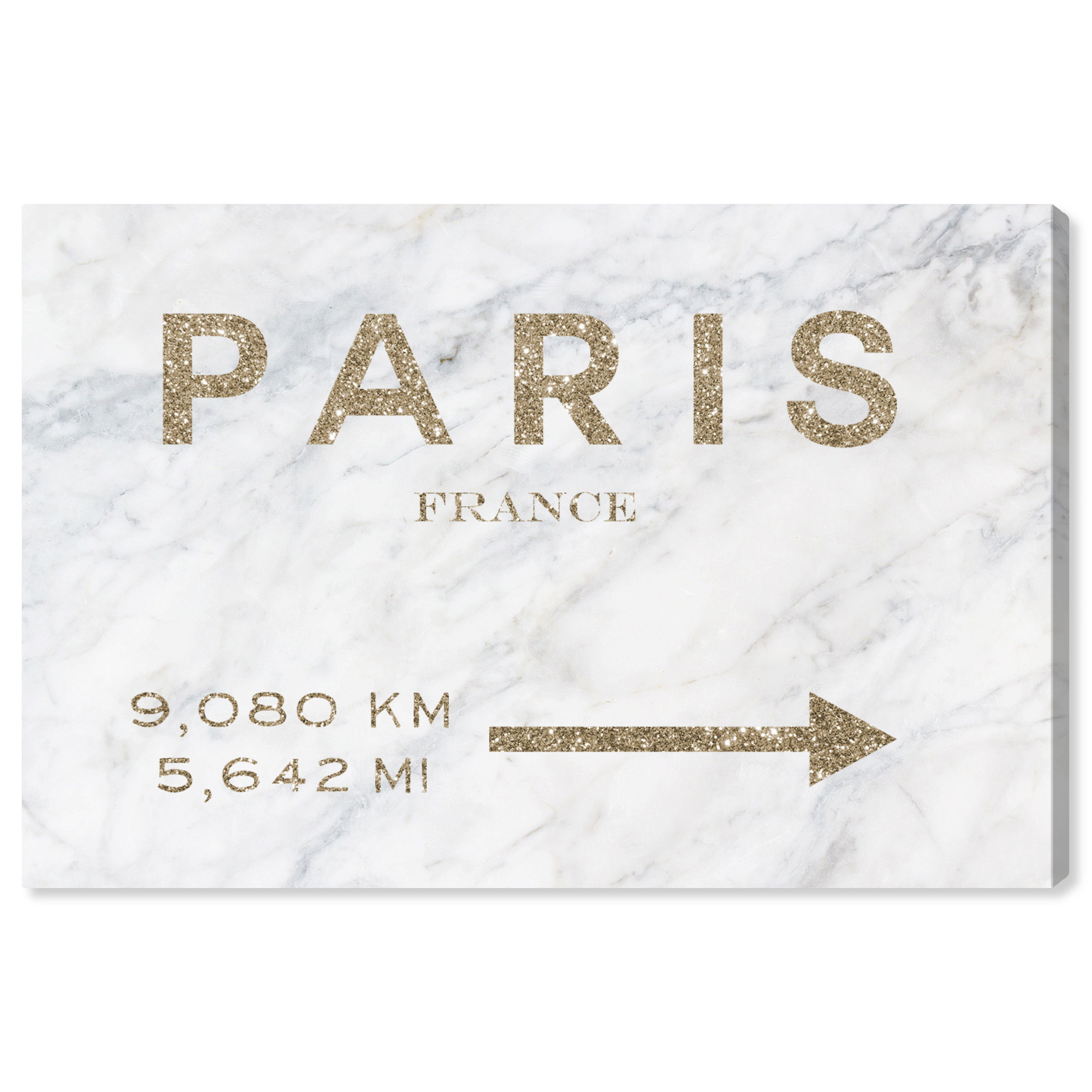 Trinx Fashion and Glam Paris Road Sign Marble Gold Glitter Glam Gold ...