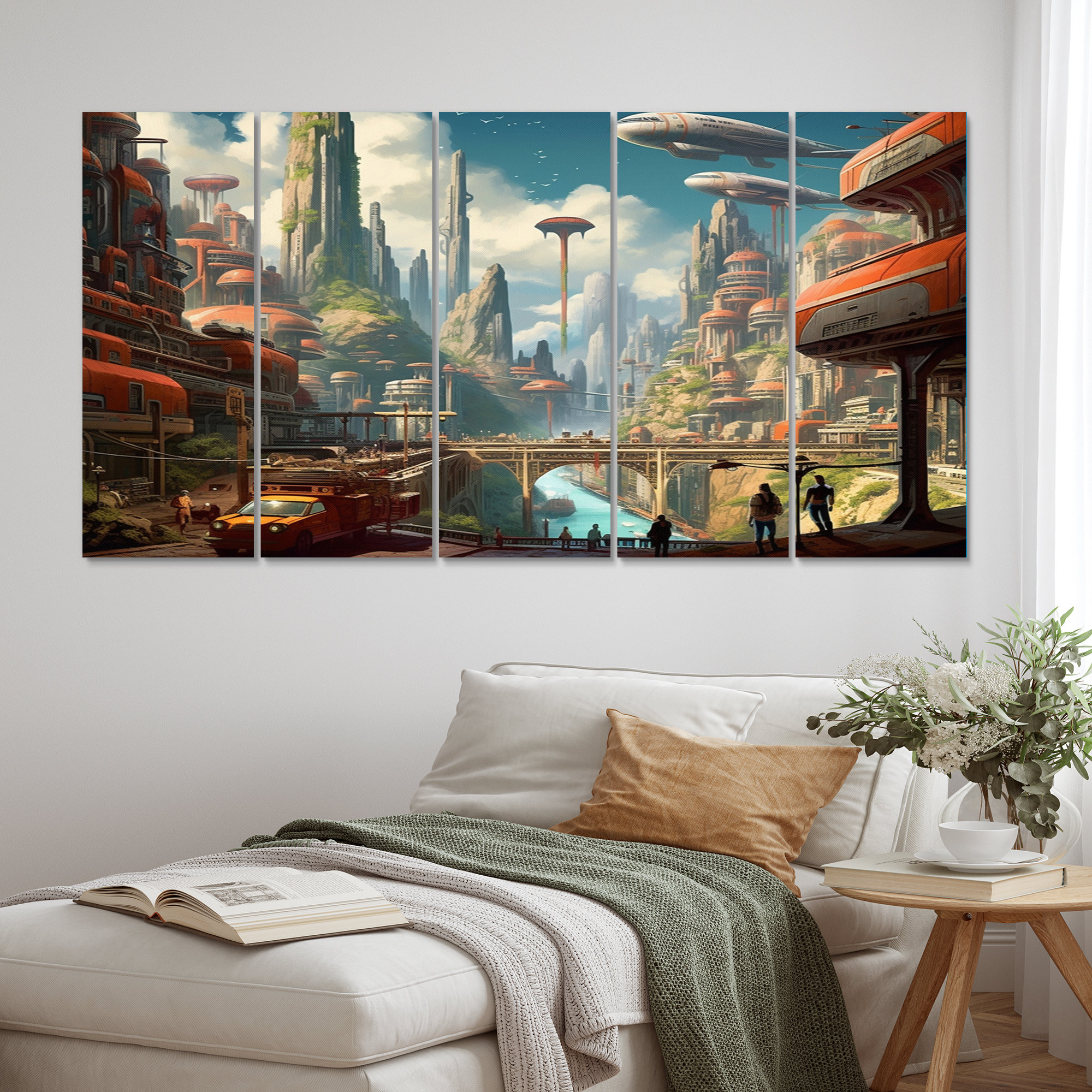 Trinx Sci Fi Odyssey City I - Fantasy Wall Art Print - 5 Equal Panels ...