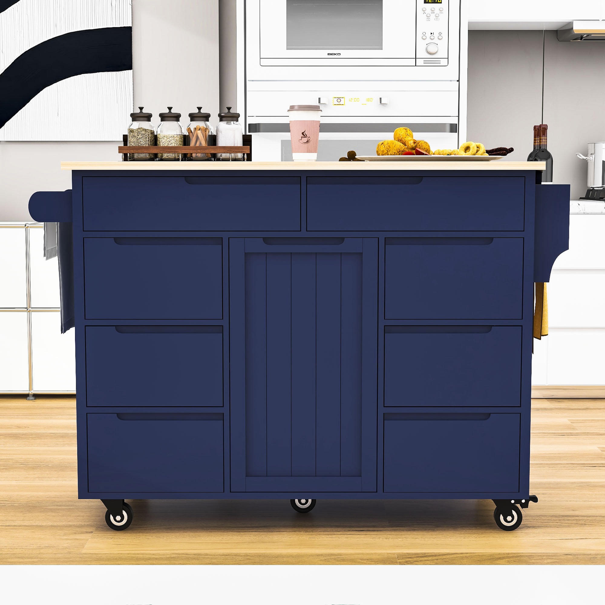 Red Barrel Studio Risharn 8 Drawers Kitchen Cart With Rubber Wood ...