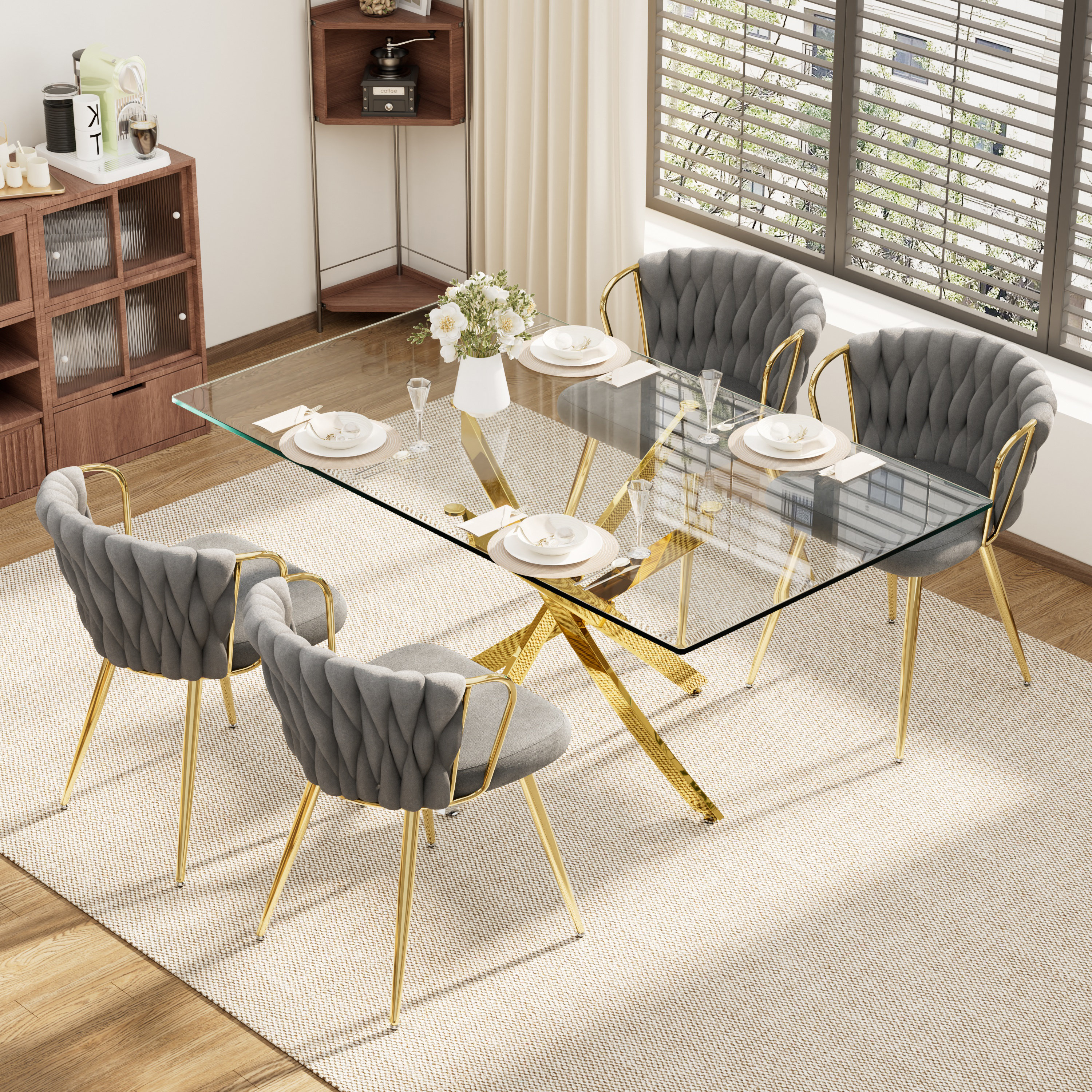 Mercer41 5-Piece Rectangle Glass Dining Table Set | Wayfair