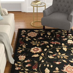 Black Floral & Plant Area Rugs You'll Love | Wayfair