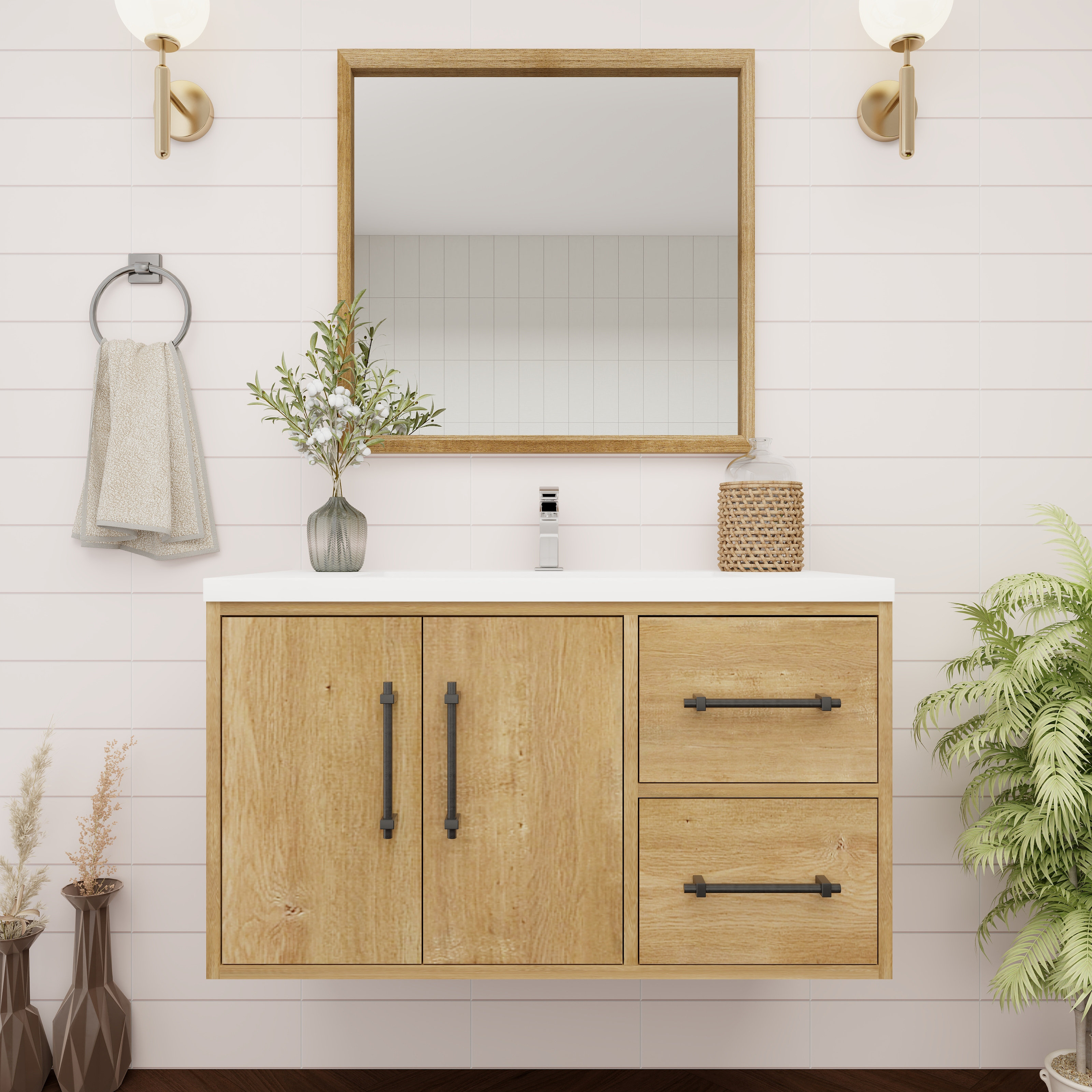 MEBO Victoria 36'' Right Drawer Wall-Mounted Vanity with Reinforced ...