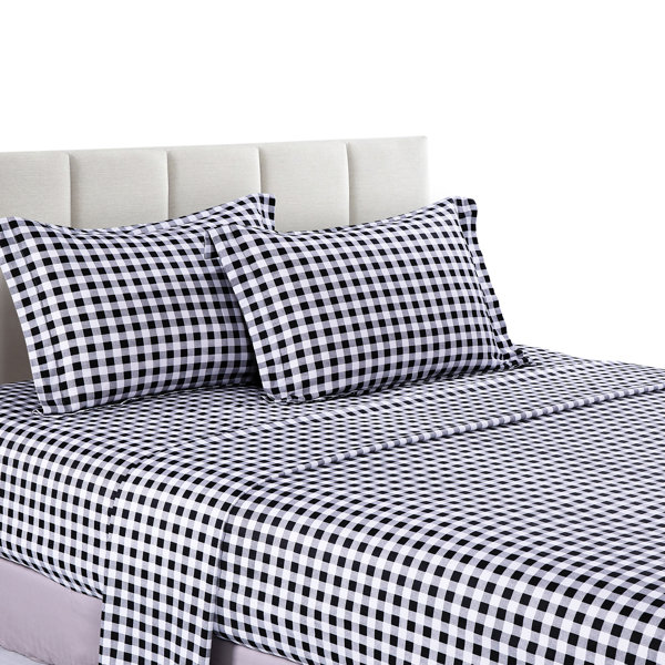 Say Yes Bedding Hepburn 200 Thread Count Plaid 100% Cotton Twill Sheet ...