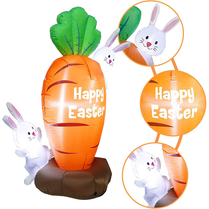 The Holiday Aisle® Easter Bunnies With Giant Carrot Inflatable | Wayfair