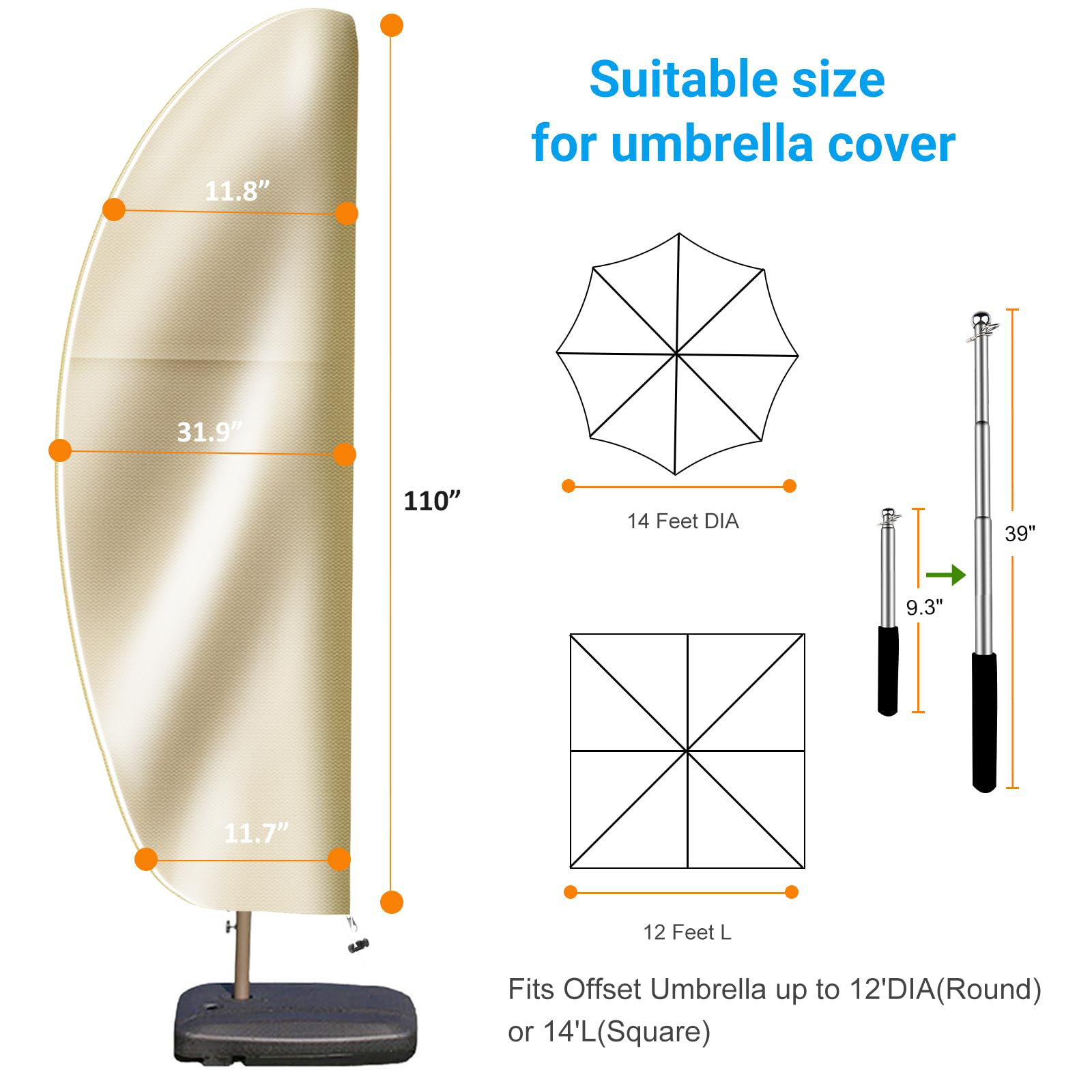 Arlmont & Co. Patio Umbrella Cover For 12FT To 14FT Offset Umbrella ...
